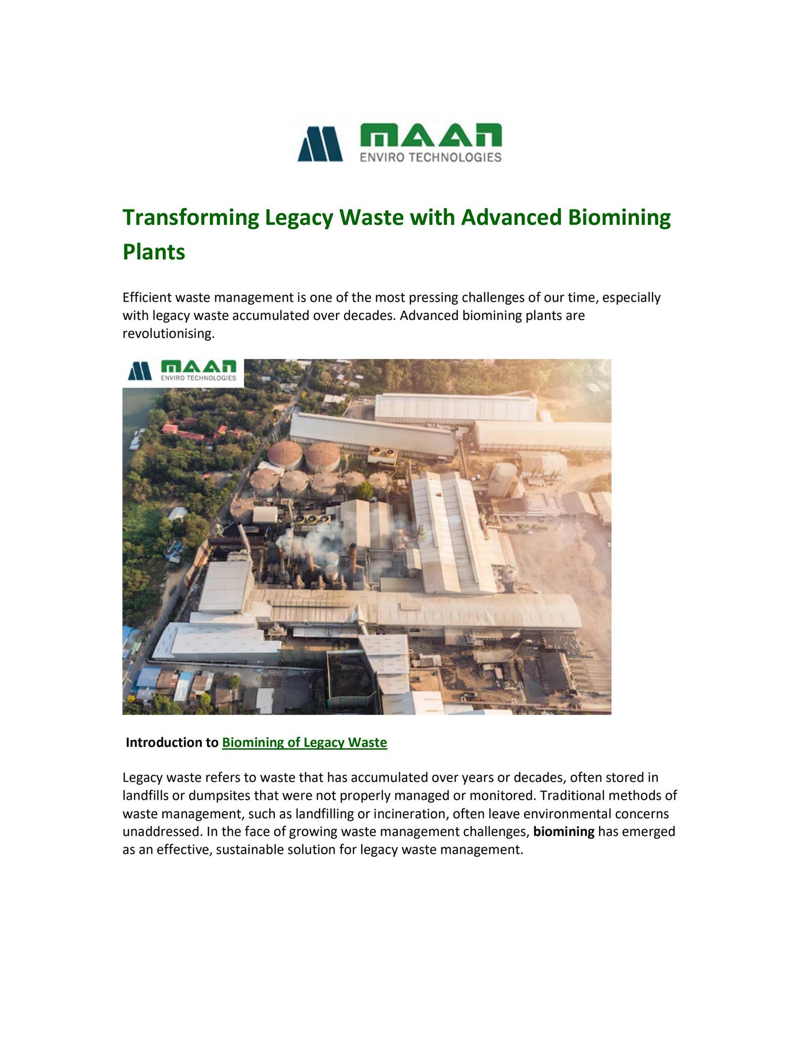 Transforming Legacy Waste with Advanced Biomining Plants by Maan Enviro ...