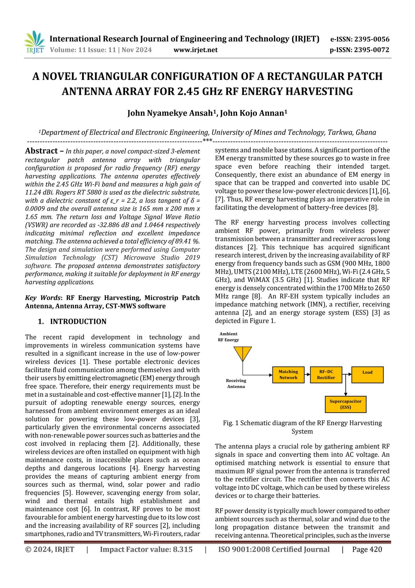 A NOVEL TRIANGULAR CONFIGURATION OF A RECTANGULAR PATCH ANTENNA ARRAY ...