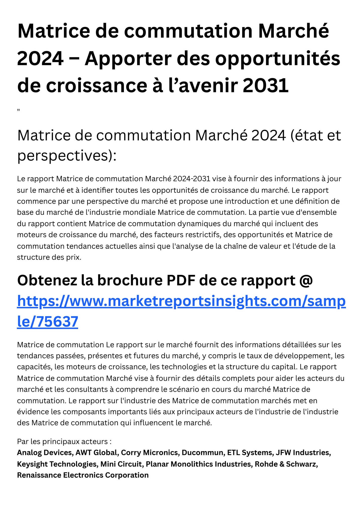 Matrice de commutation Marché 2024 – Apporter des opportunités de ...