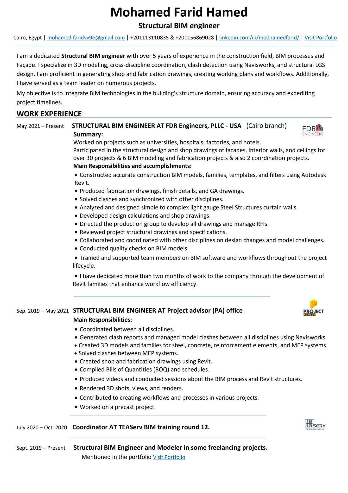 Mohamed Farid - Structural BIM Engineer - Resume by mohamedfaridvv9 - Issuu