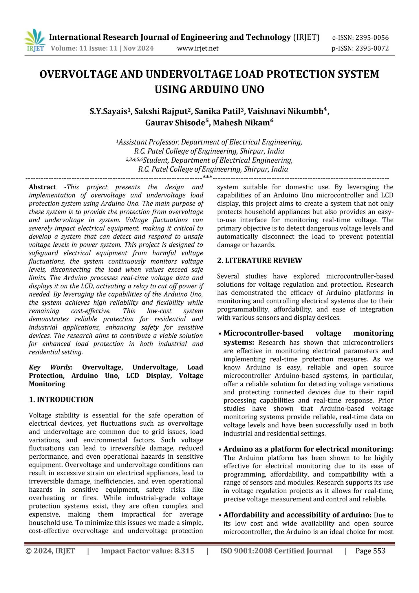 OVERVOLTAGE AND UNDERVOLTAGE LOAD PROTECTION SYSTEM USING ARDUINO UNO ...