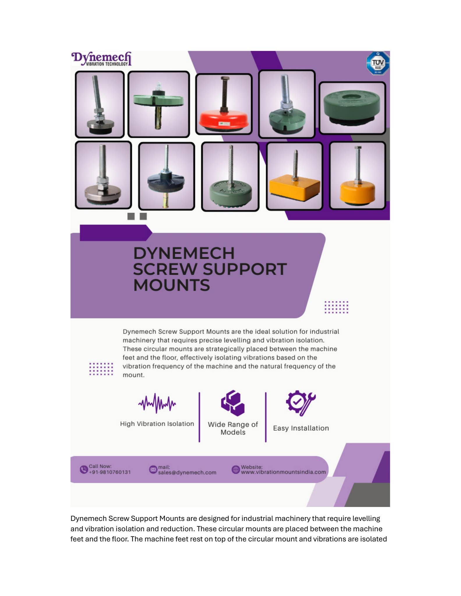 Dynemech Screw Support Mounts are designed for industrial machinery ...