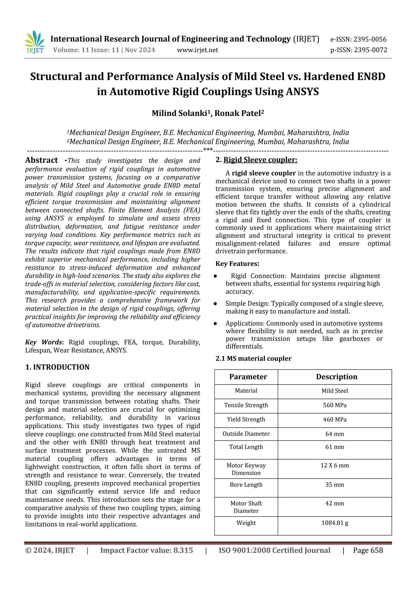 Structural and Performance Analysis of Mild Steel vs. Hardened EN8D in ...