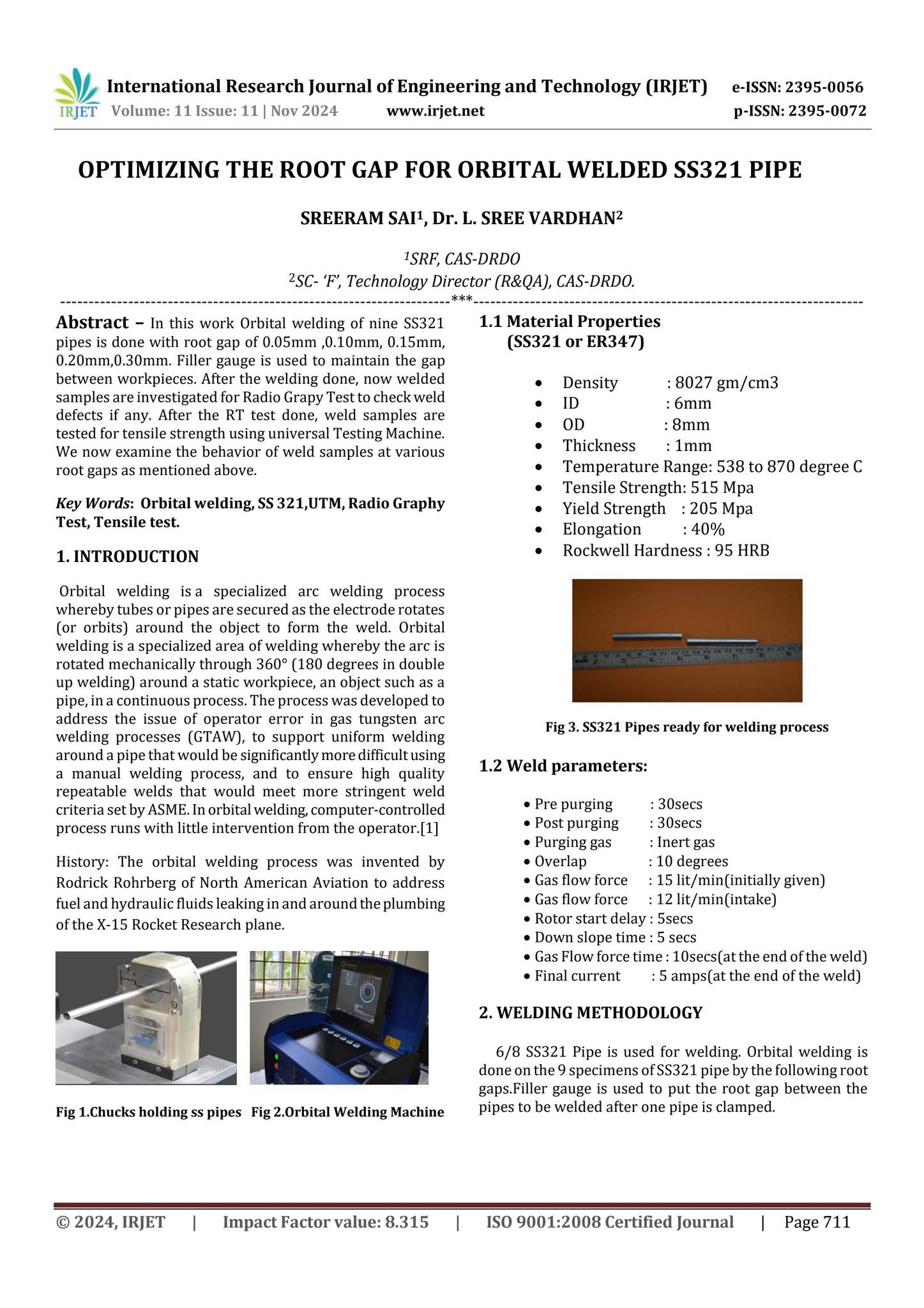 OPTIMIZING THE ROOT GAP FOR ORBITAL WELDED SS321 PIPE by IRJET Journal ...