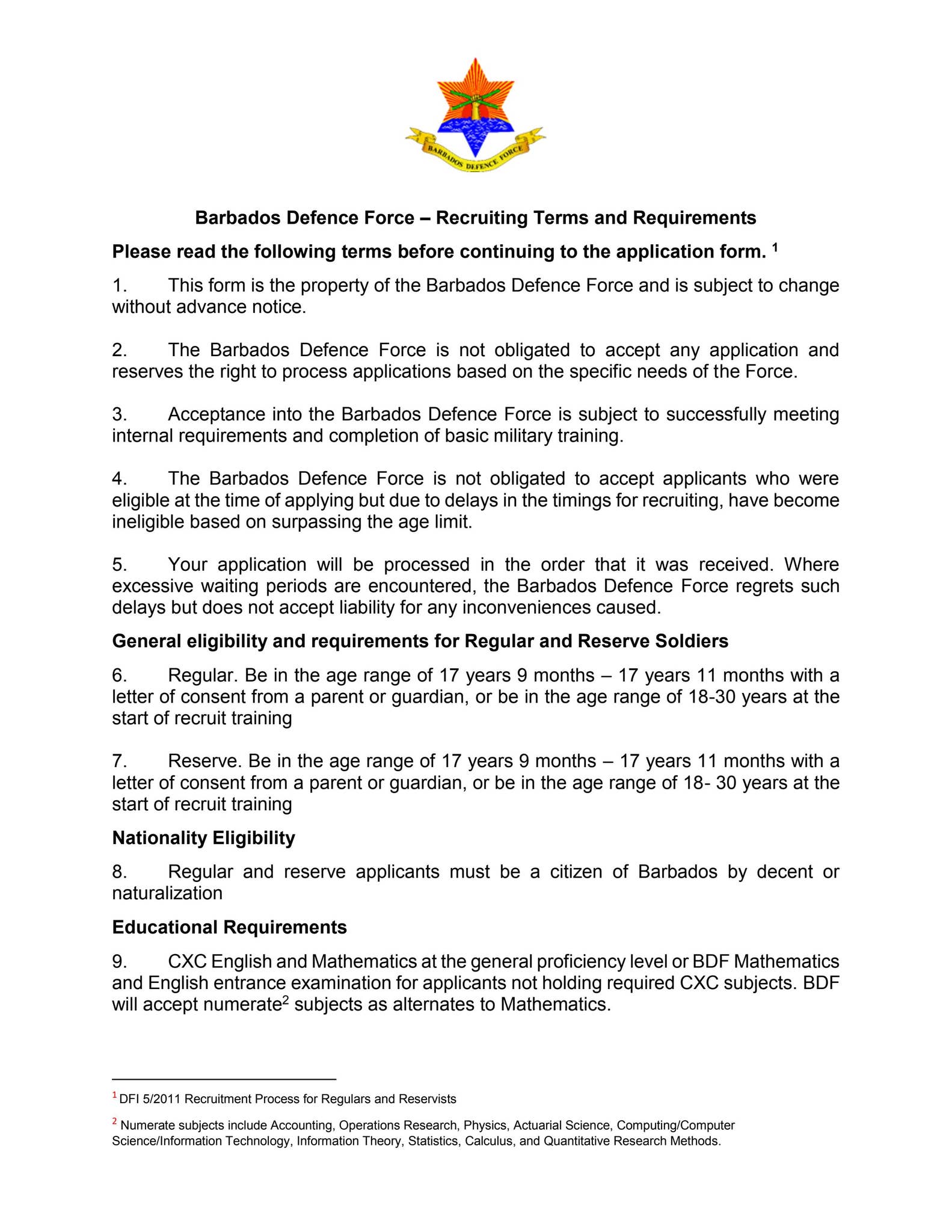 BDF Terms and Requirements by barbadosdefenceforce - Issuu