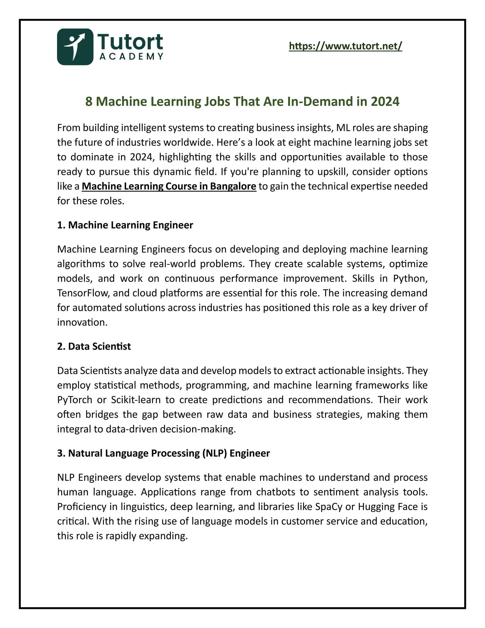 8 Machine Learning Jobs That Are In-Demand in 2024 by Tutort Academy - Issuu