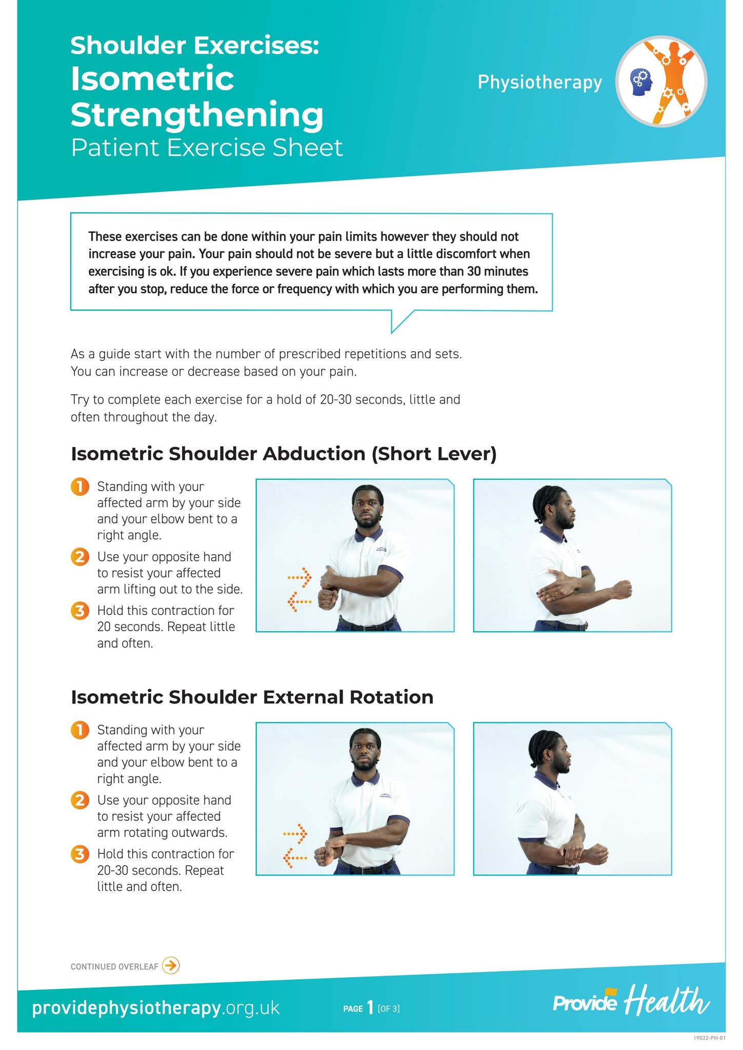 Shoulder Exercises: Isometric Strengthening Patient Exercise Sheet by ...