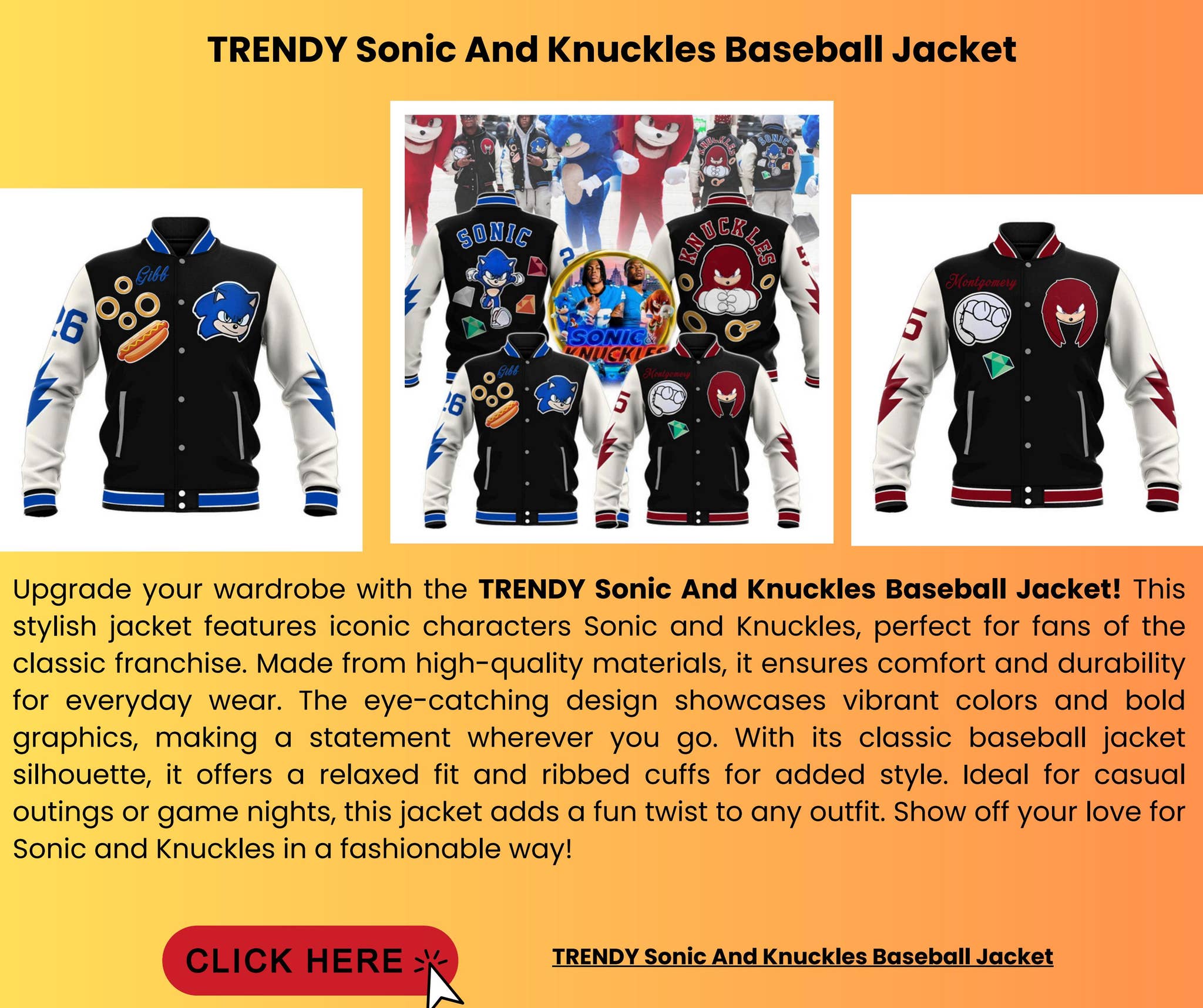 TRENDY Sonic And Knuckles Baseball Jacket by Top Products Collection ...