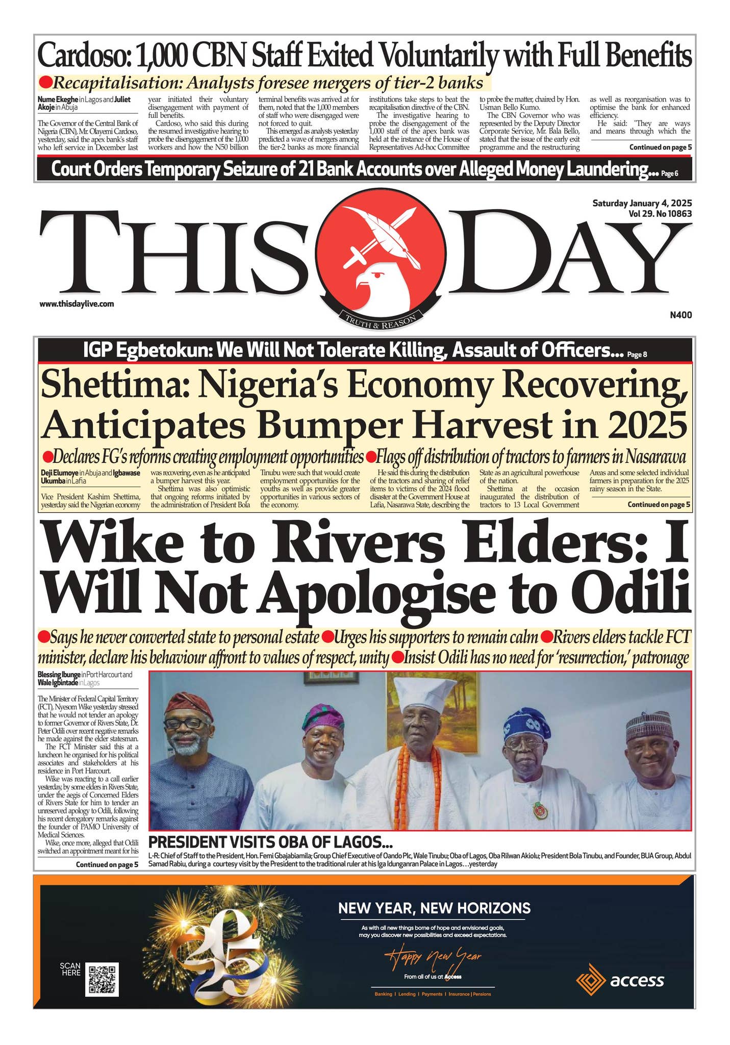 SATURDAY 4TH JANUARY 2025 by THISDAY Newspapers Ltd - Issuu