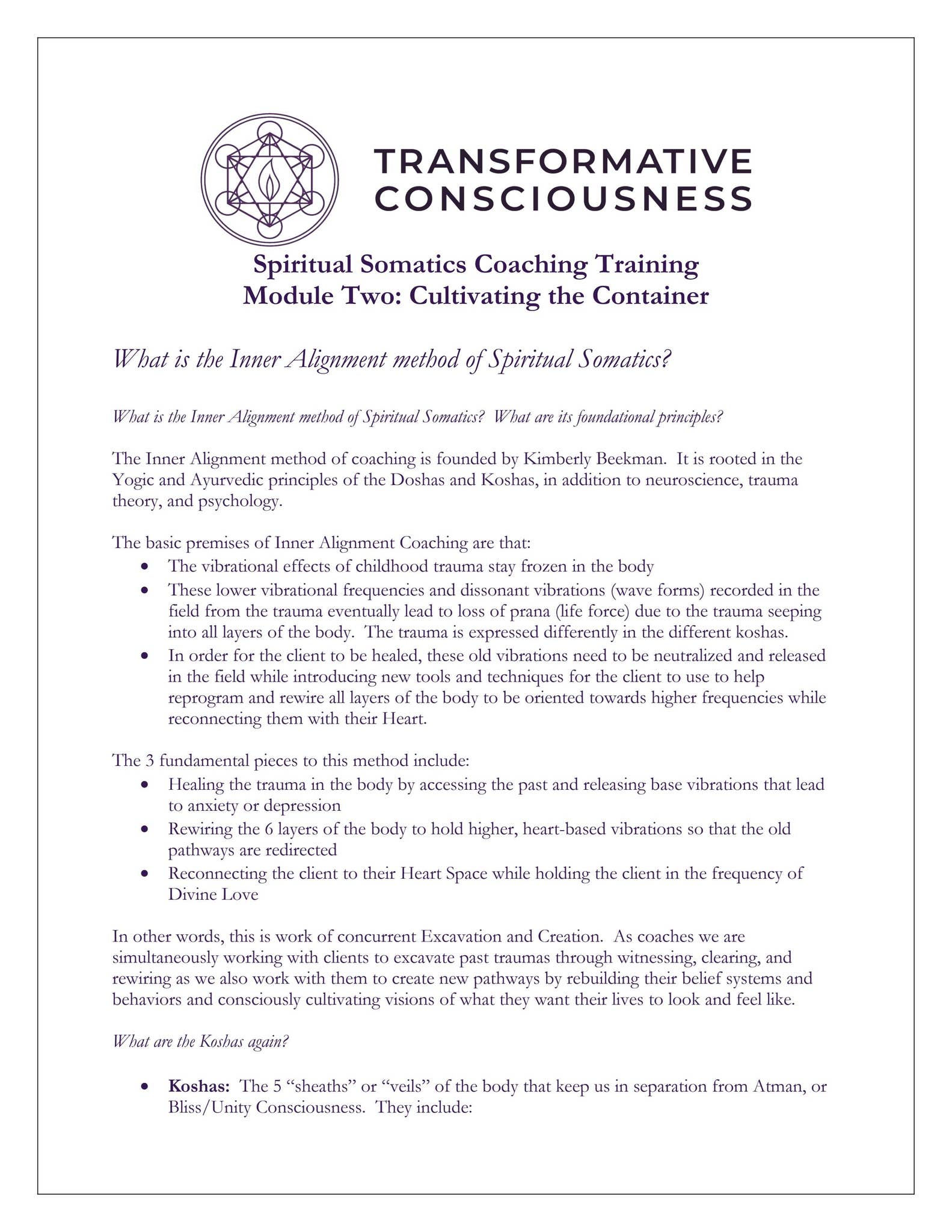 Spiritual Somatics Practitioner Module Two Methods Self-Study by transformativeconsciousness - Issuu