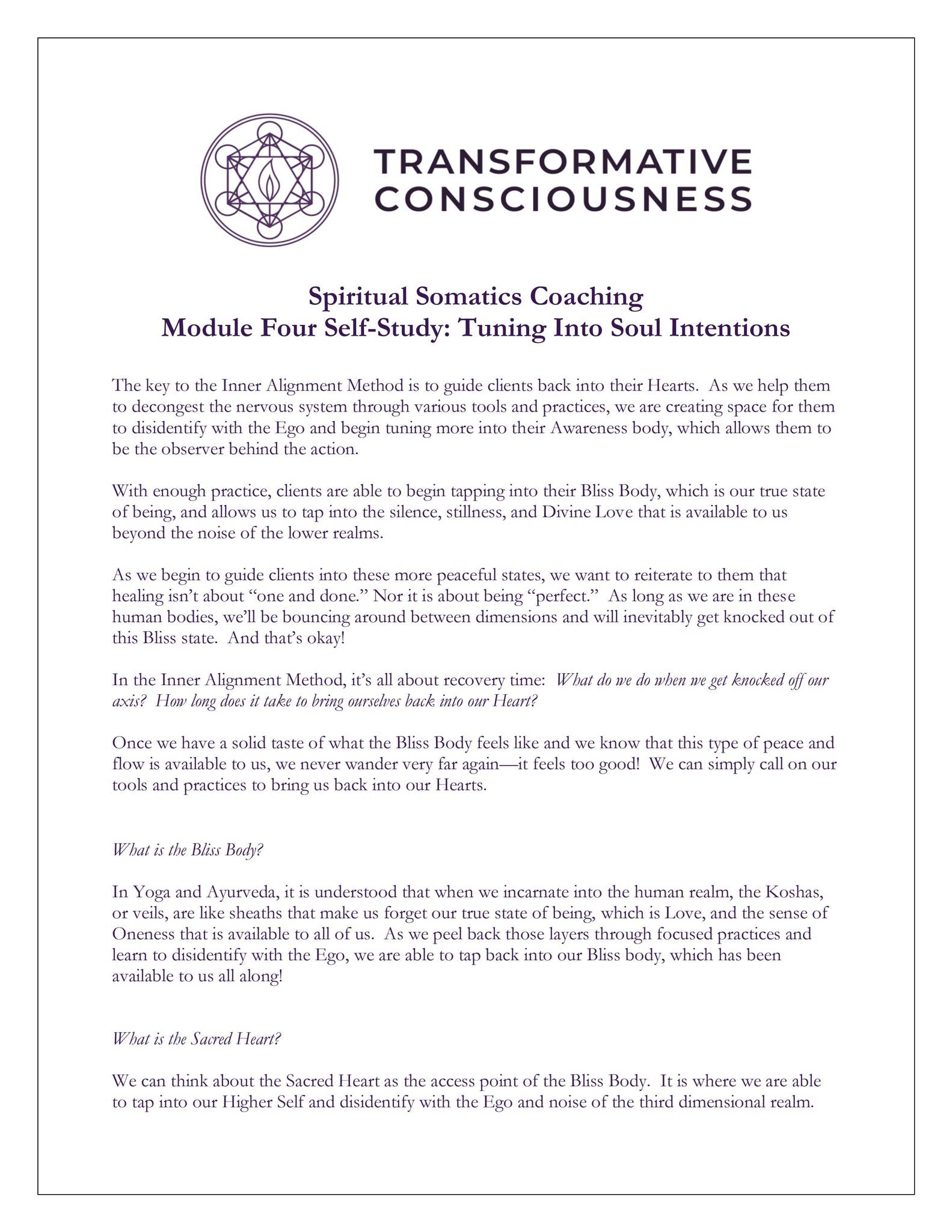 Spiritual Somatics Coaching Module Four Self-Study by transformativeconsciousness - Issuu
