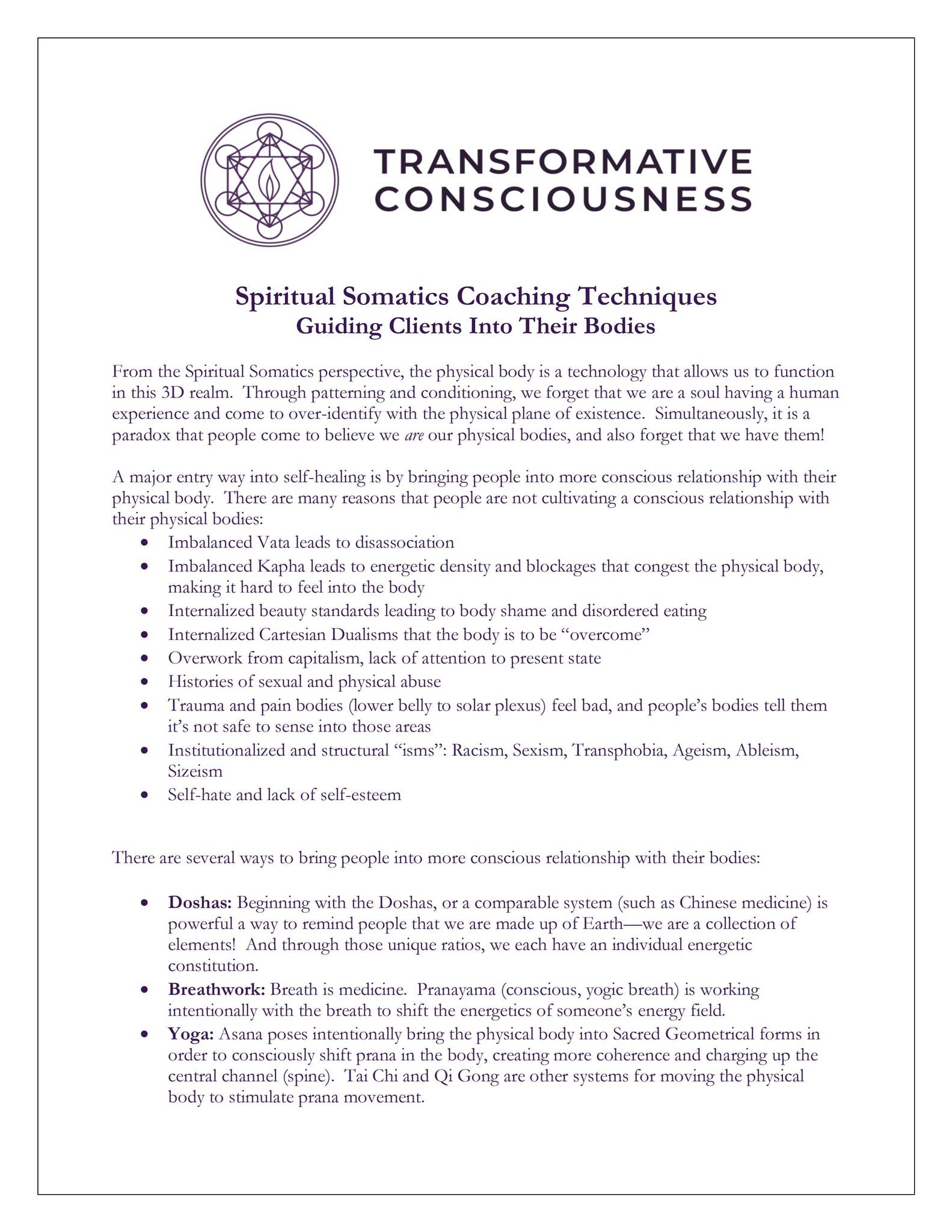 Spiritual Somatics Body Connection Techniques by transformativeconsciousness - Issuu