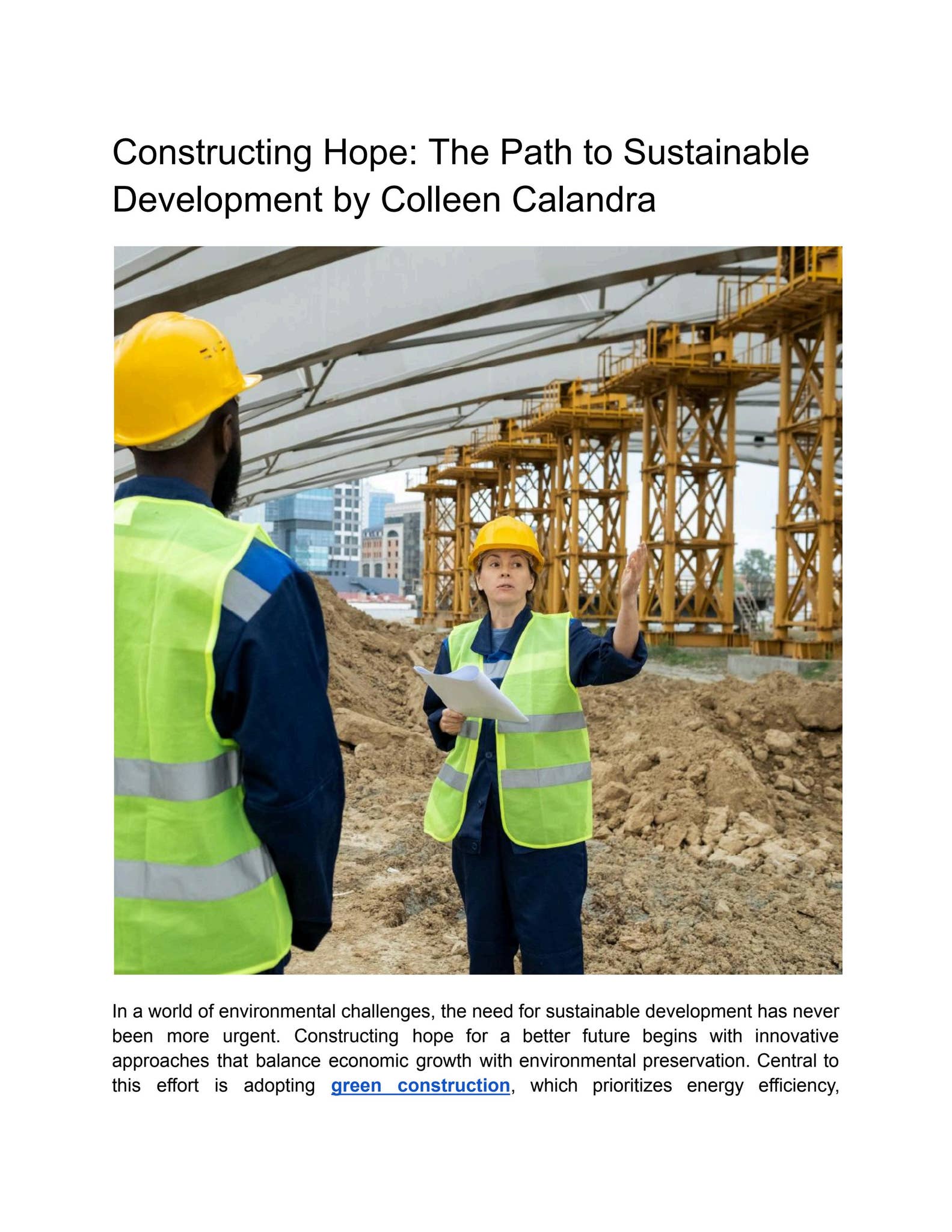 Constructing Hope: The Path to Sustainable Development by Colleen Calandra by Colleen Calandra ...