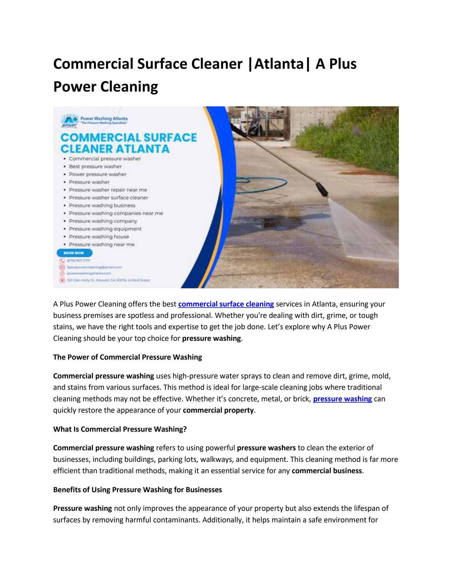 Commercial Surface Cleaner |Atlanta| A Plus Power Cleaning by Digi Era ...