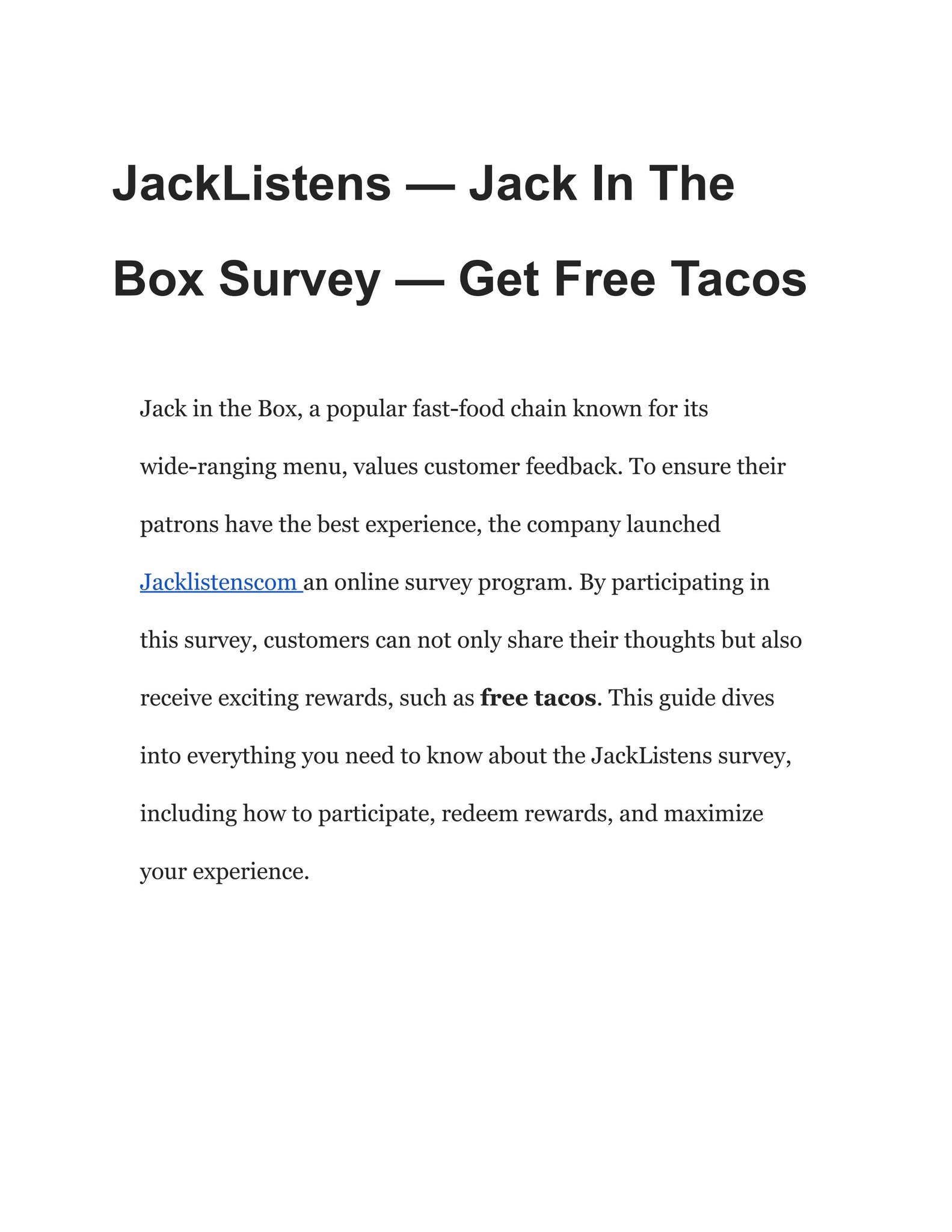 JackListens – Jack In The Box Survey – Get Free Tacos by OfficialJacklistenscom - Issuu