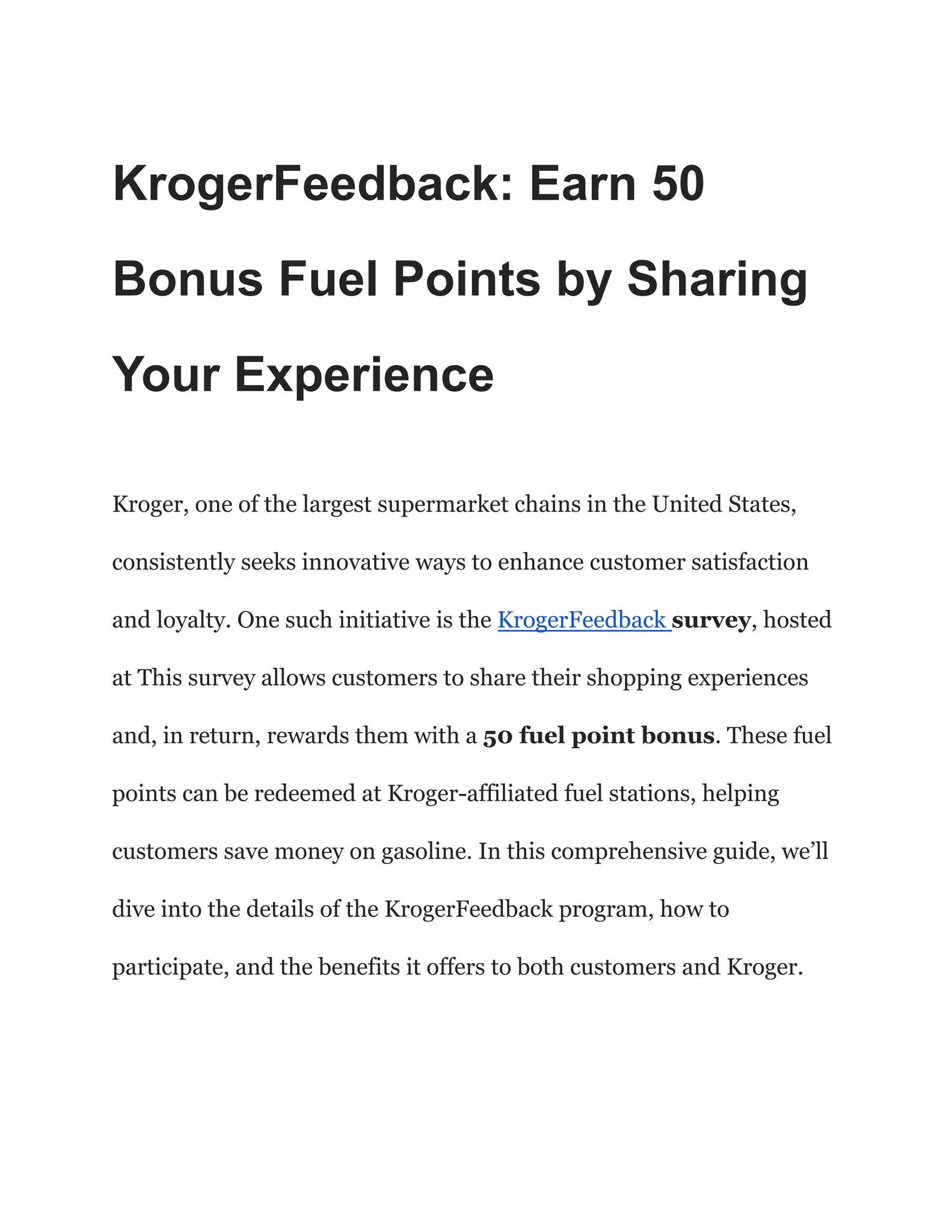 Krogerfeedback.com - www.Kroger.com - 50 fuel pt bonus by Official Krogerfeedback - Issuu