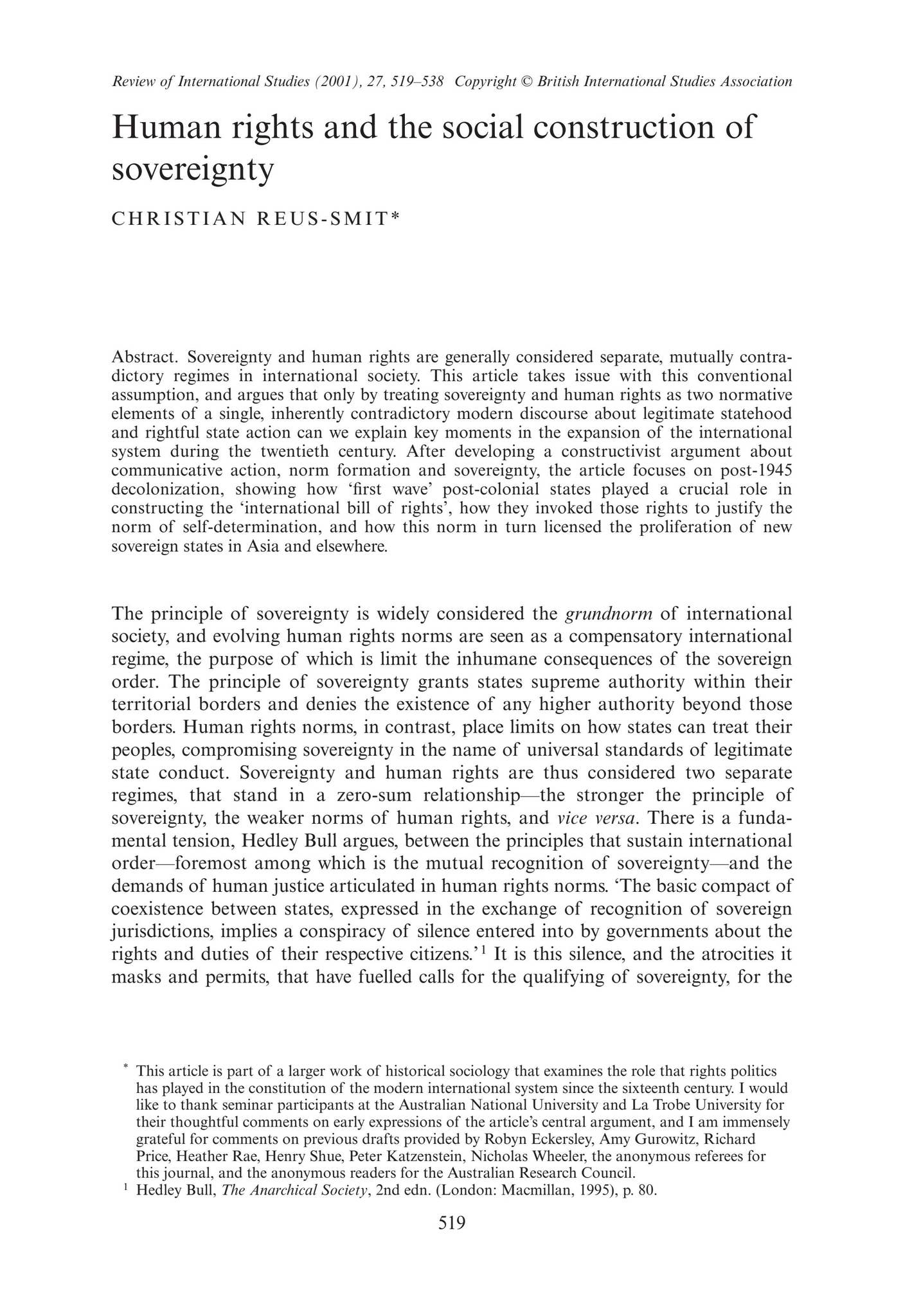 Human rights and the social construction of sovereignty by demandside ...