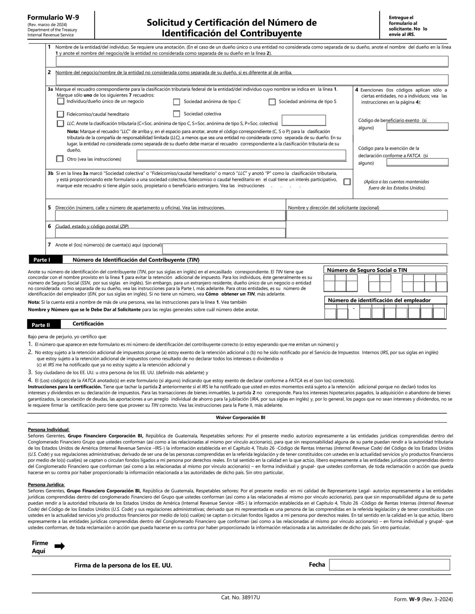 Formulario_FATCA_W9_Waiver / Público by Corporación BI - Issuu