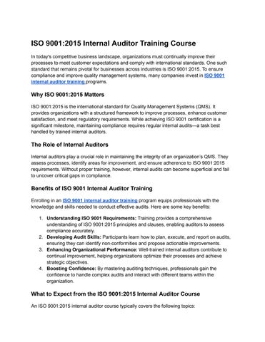 Iso 9001 2015 Internal Auditor Training Course By Web123 Issuu