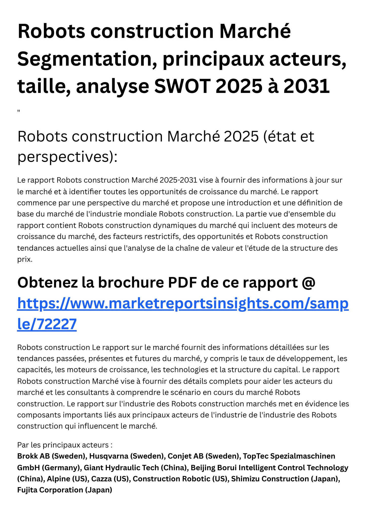 Robots construction Marché Segmentation, principaux acteurs, taille ...