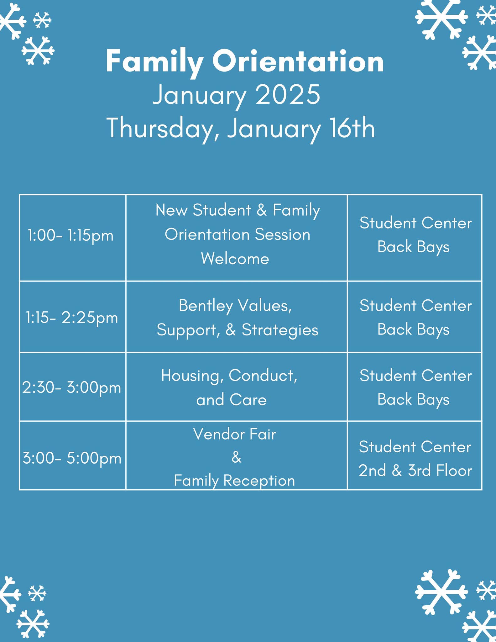 January Orientation Schedule Families By Bentley University New