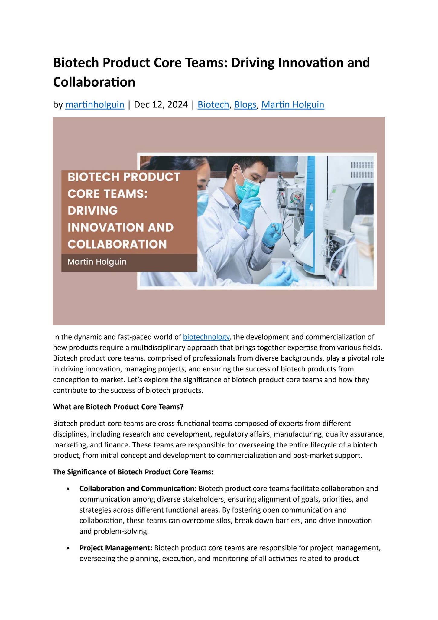 Biotech Product Core Teams - Driving Innovation and Collaboration by ...