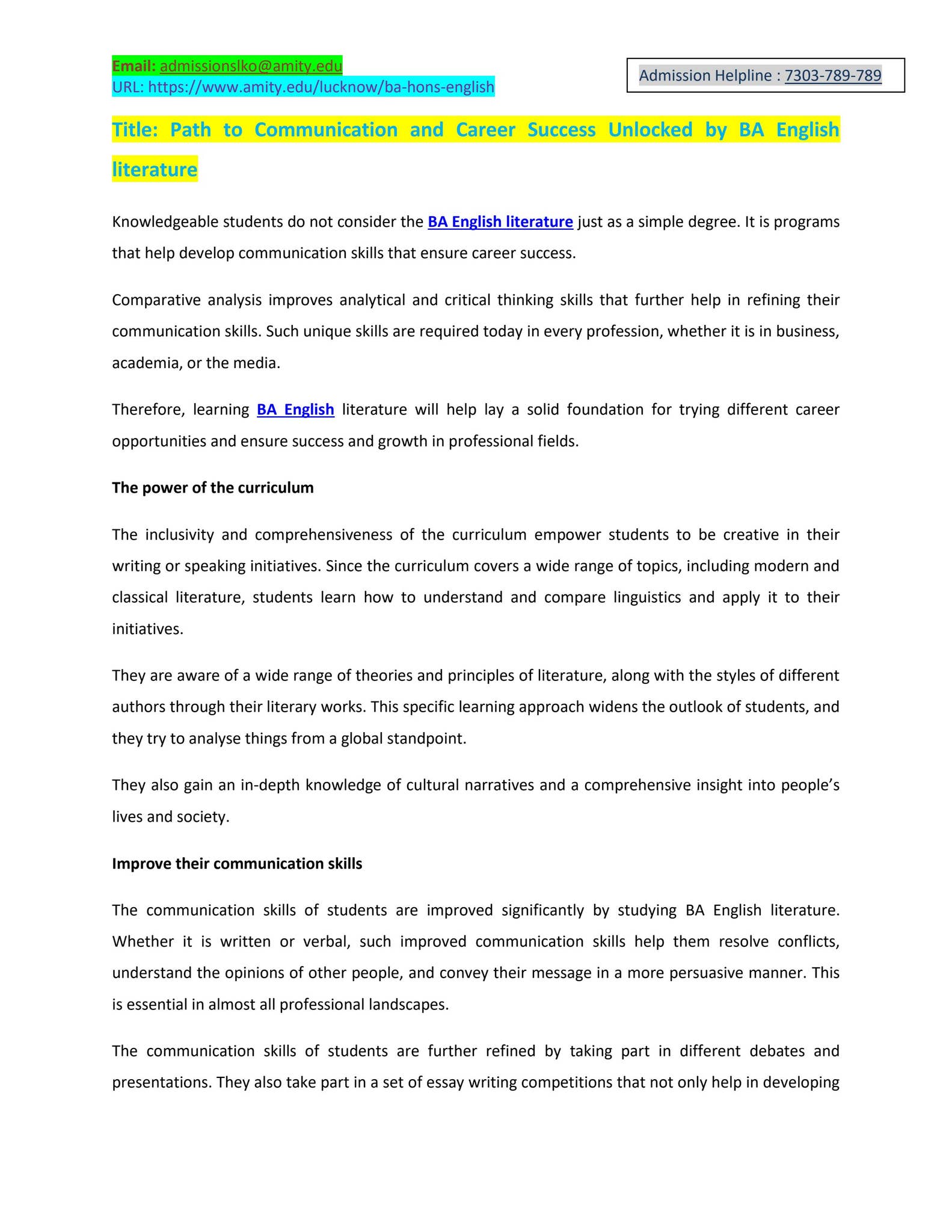 Path to Communication and Career Success Unlocked by BA English ...
