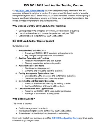 ISO 9001_2015 Lead Auditor Training Course by web123 - Issuu