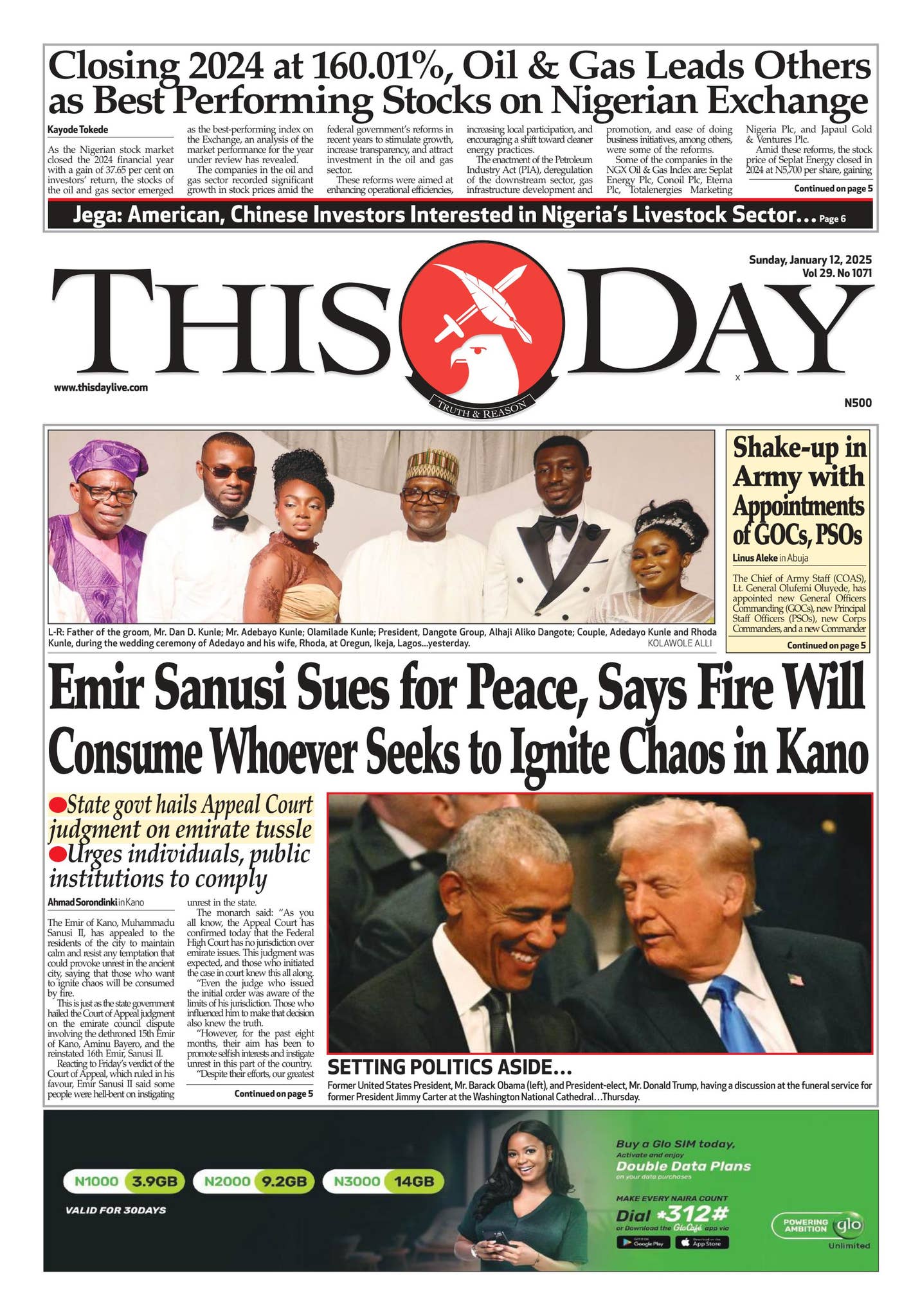 SUNDAY 12TH JANUARY 2025 by THISDAY Newspapers Ltd - Issuu