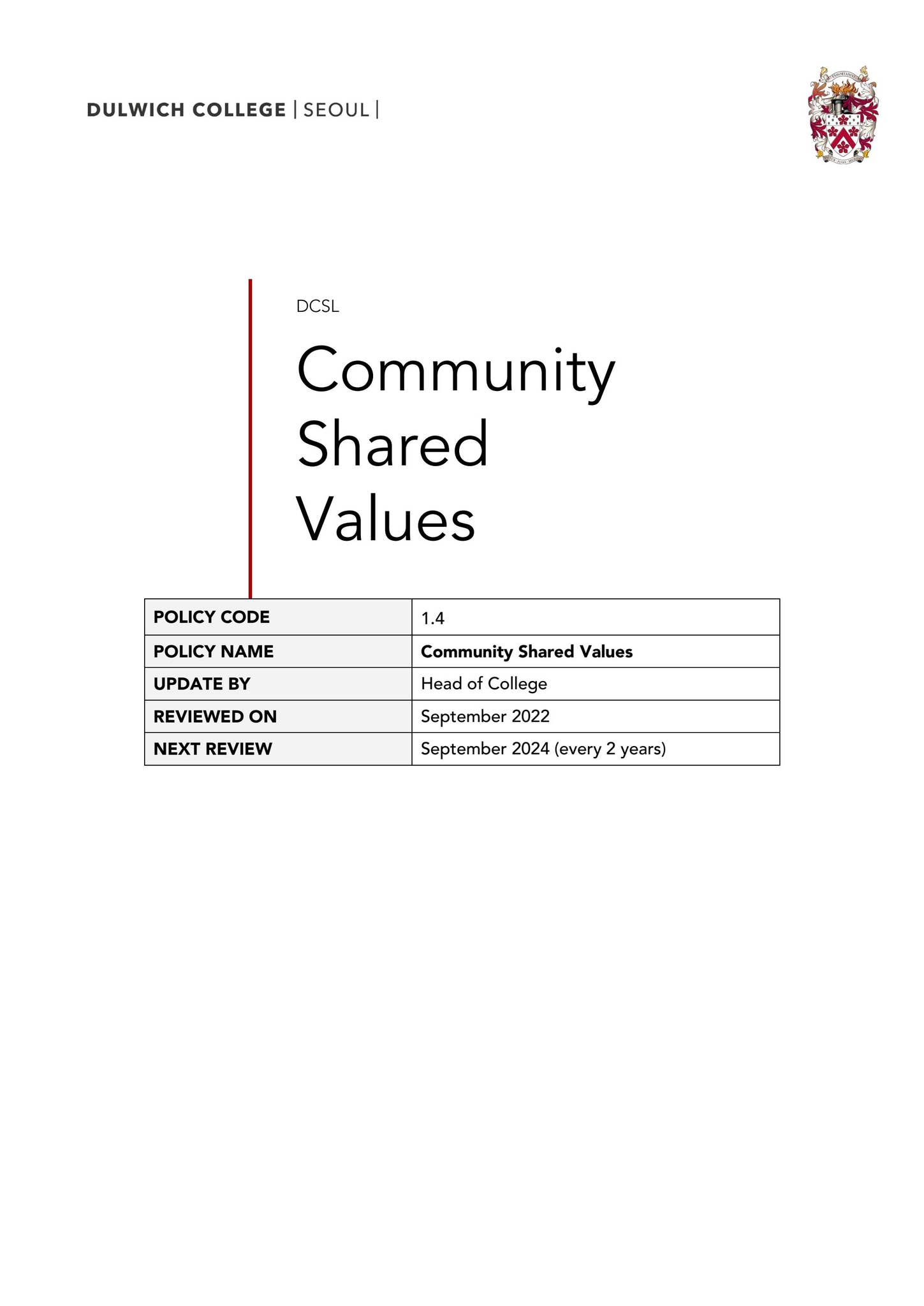 Community Shared Values by Dulwich College Seoul - Issuu