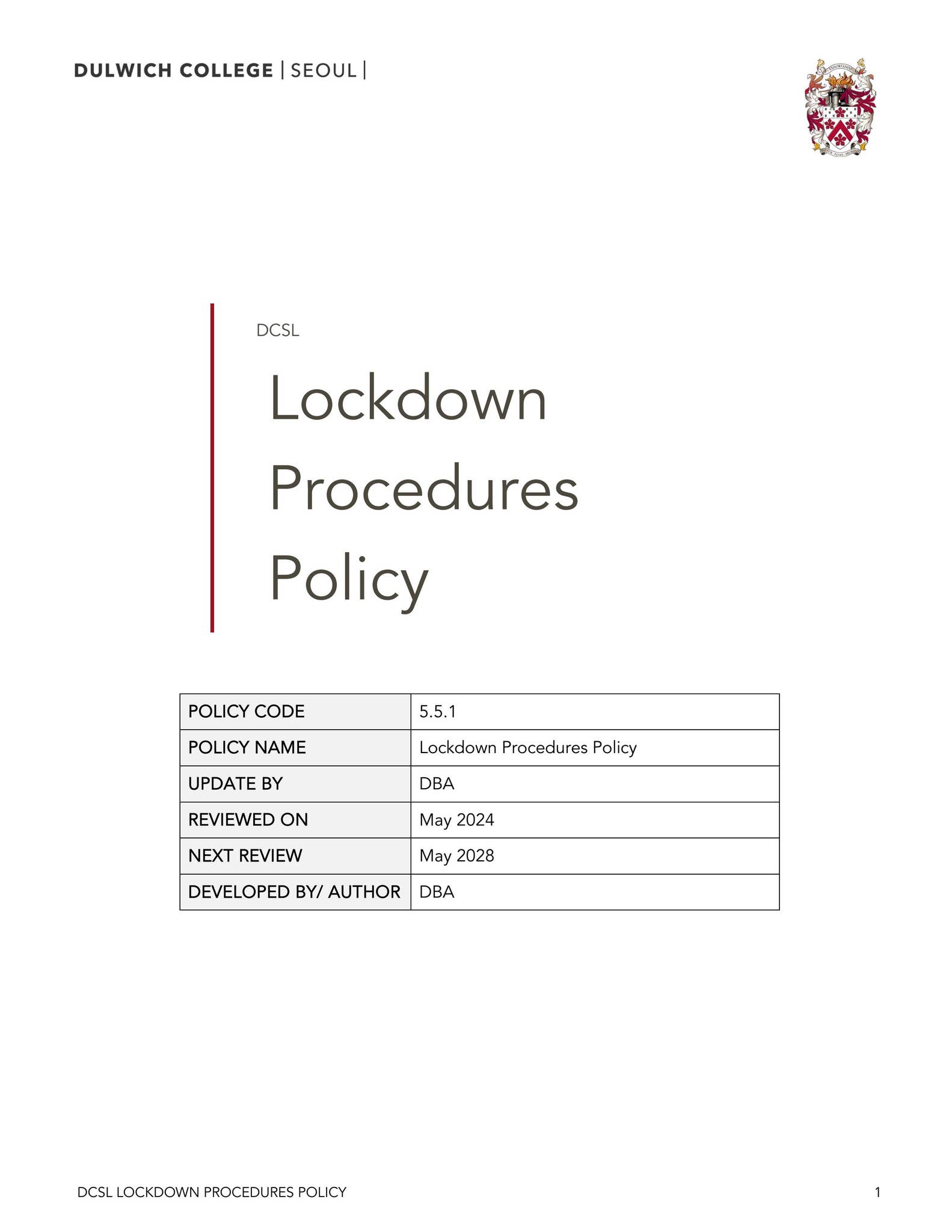 Lockdown Procedure Policy by Dulwich College Seoul - Issuu