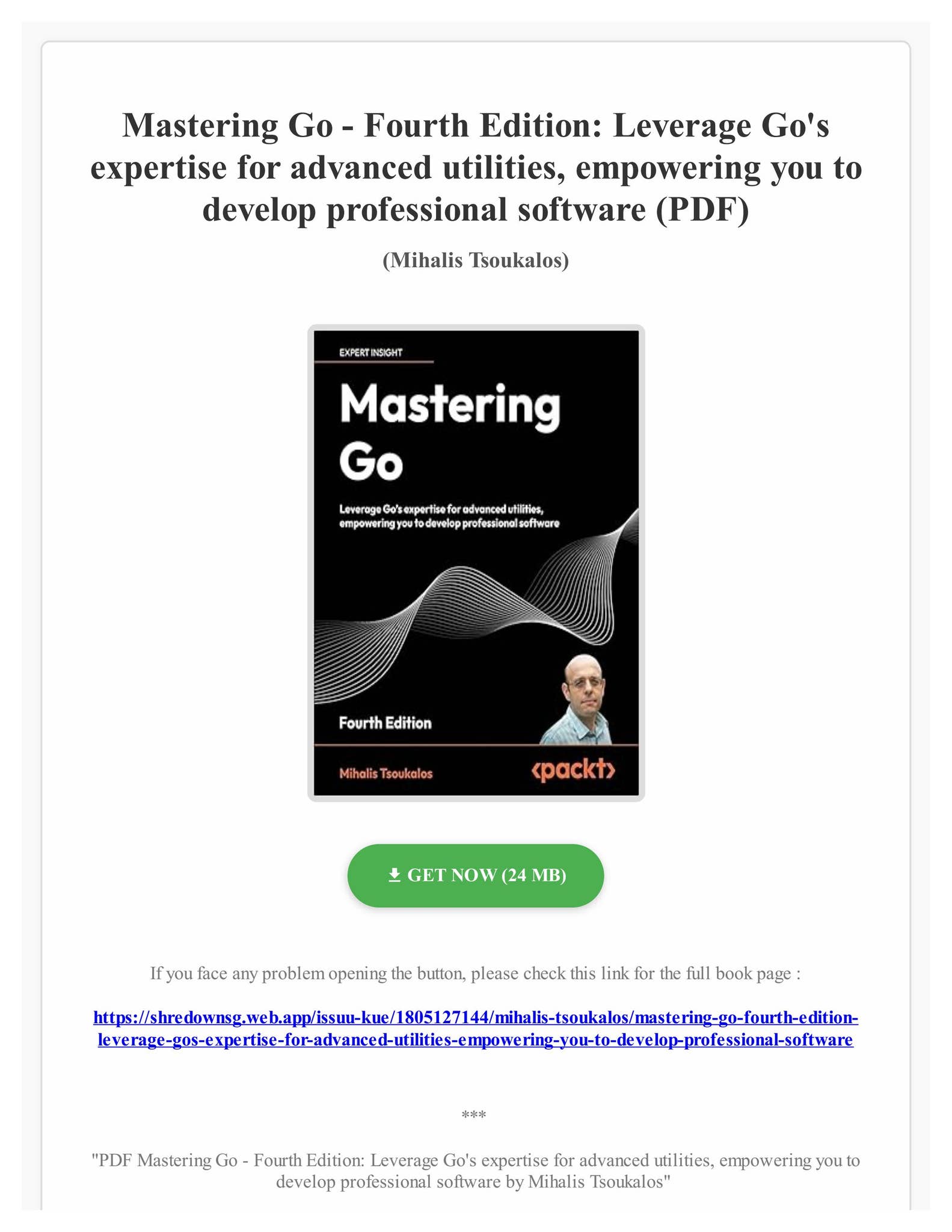 PDF Mastering Go - Fourth Edition: Leverage Go's expertise for advanced ... PDF Mastering Go - Fourth Edition: Leverage Go's expertise for advanced ...