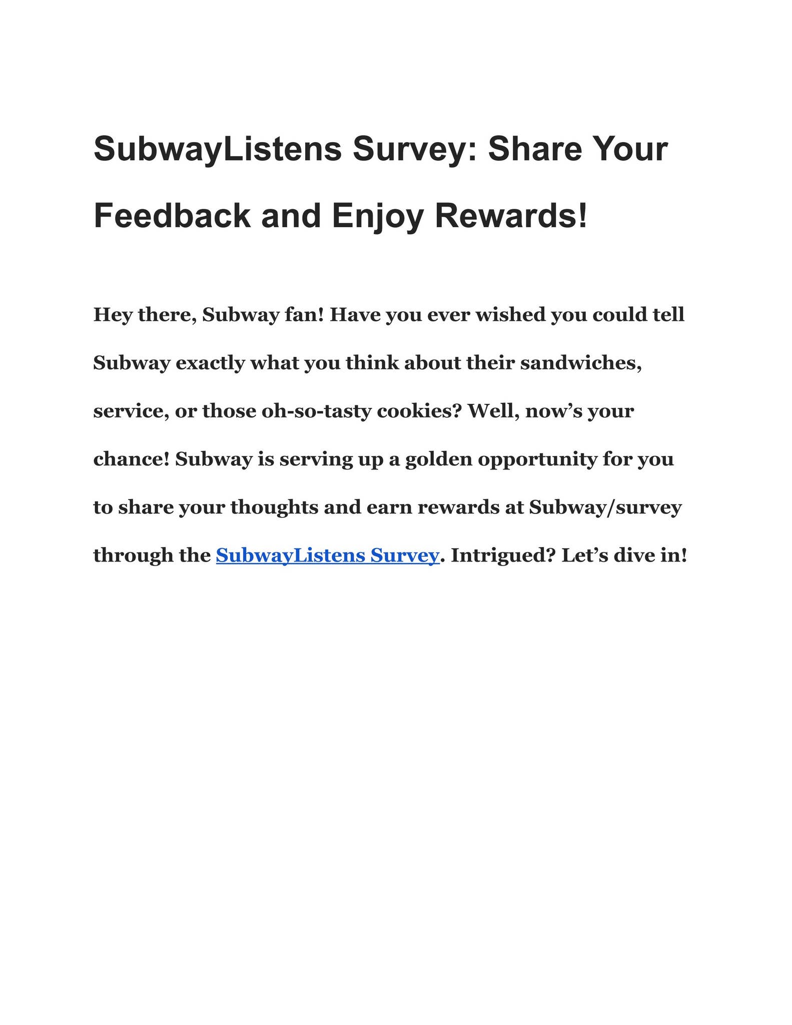 SubwayListens – Get a Free Cookie – Take Subway SurveySurvey by ...