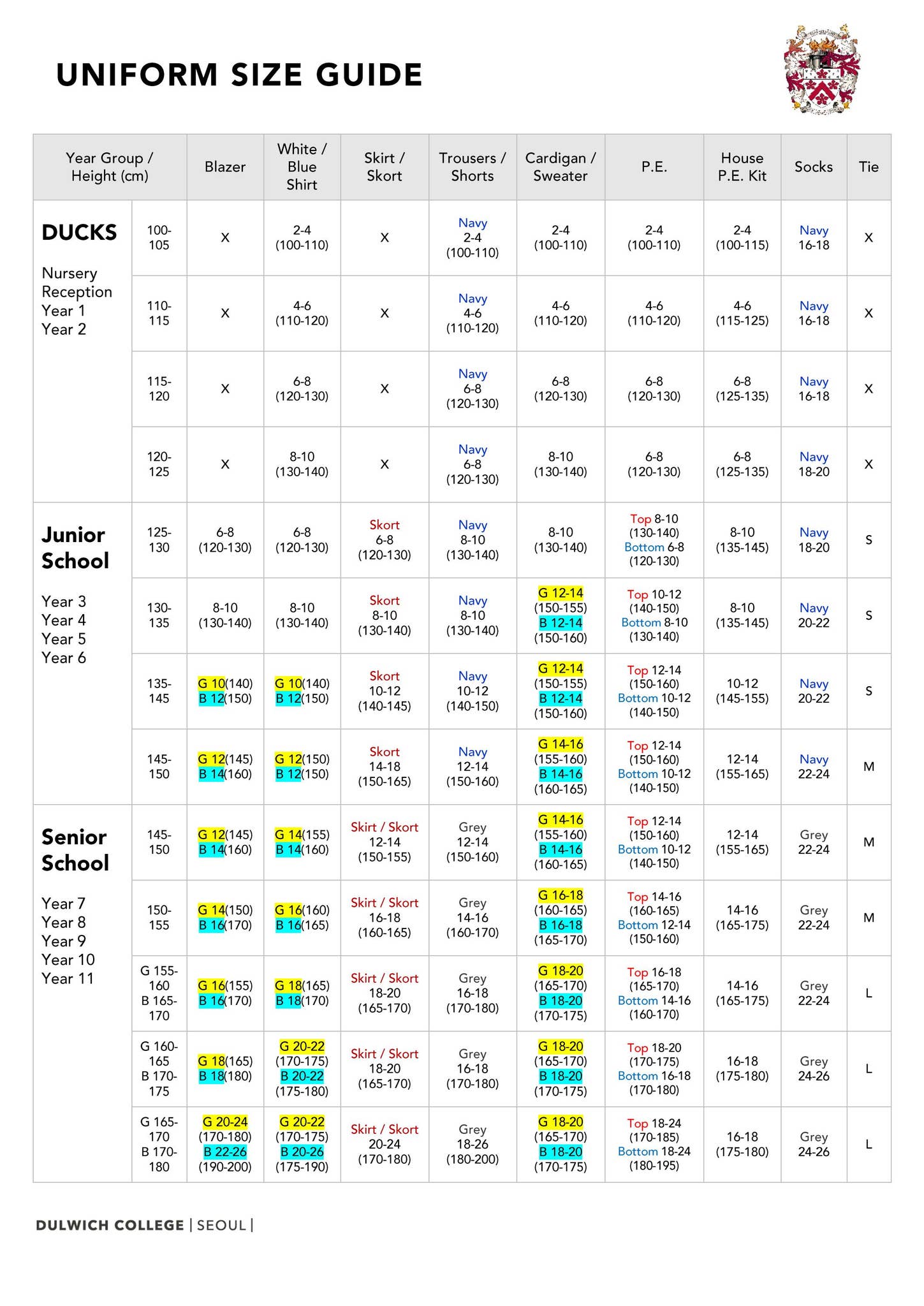 Uniform Size Guide by Dulwich College Seoul - Issuu