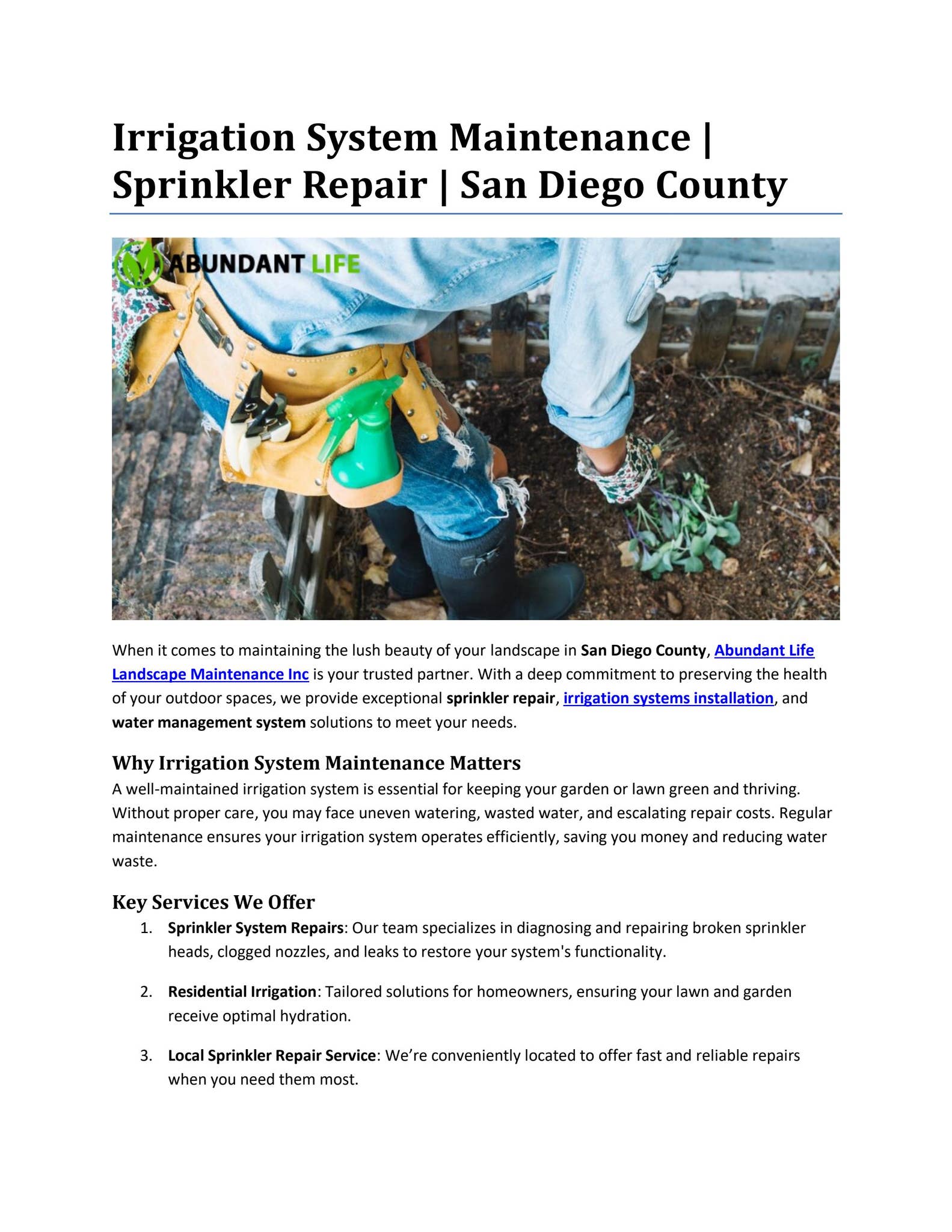 Irrigation System Maintenance | Sprinkler Repair | San Diego County by ...