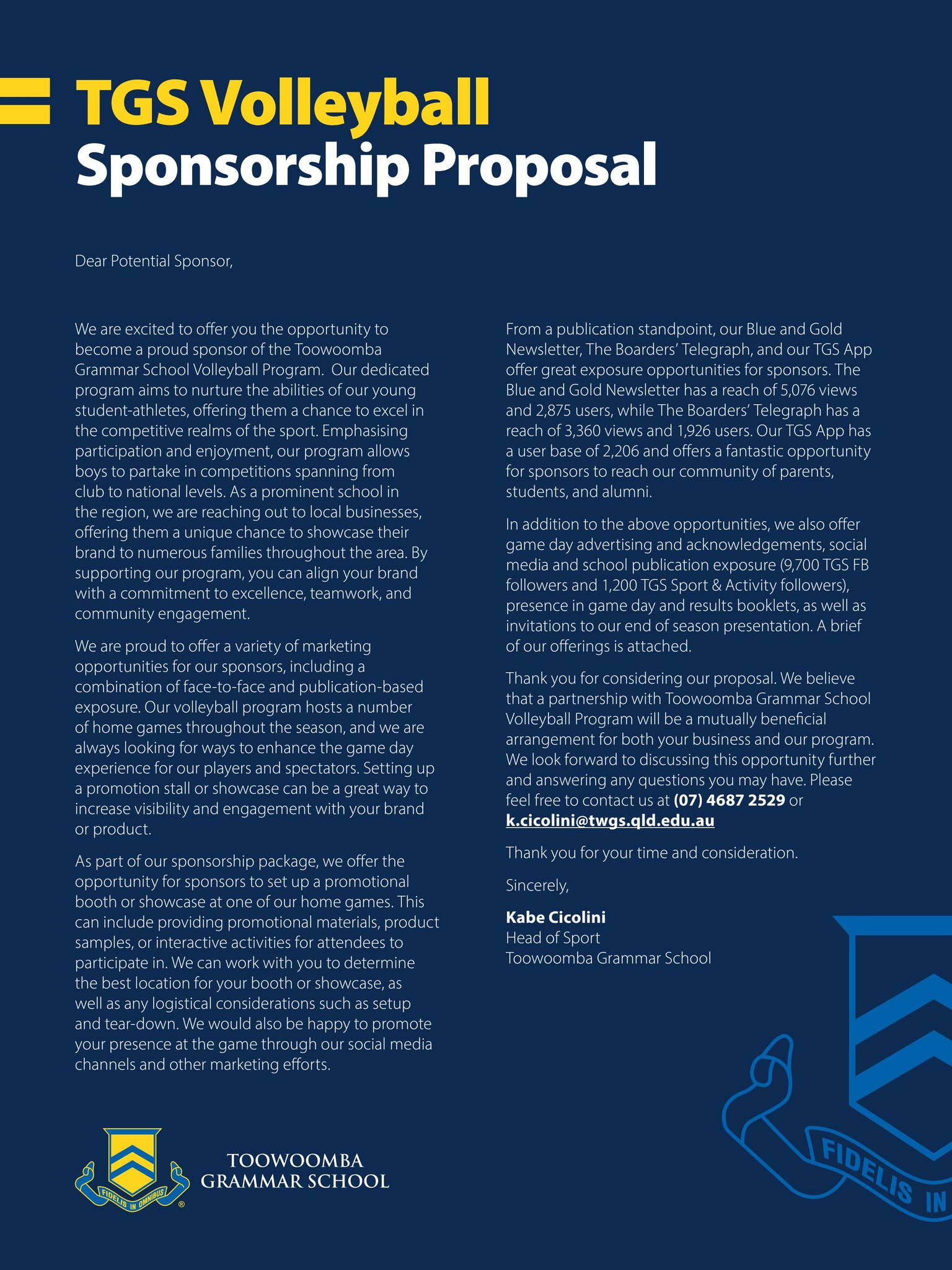 Volleyball Sponsorship Proposal Package by toowoombagrammarschool - Issuu