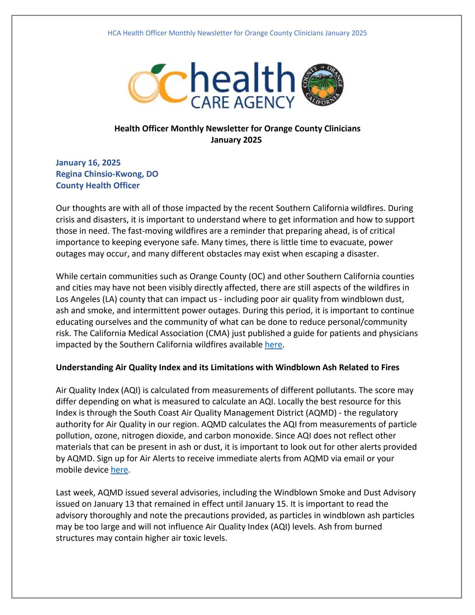 County Health Officer Clinician Newsletter - January 2025 by County of ...