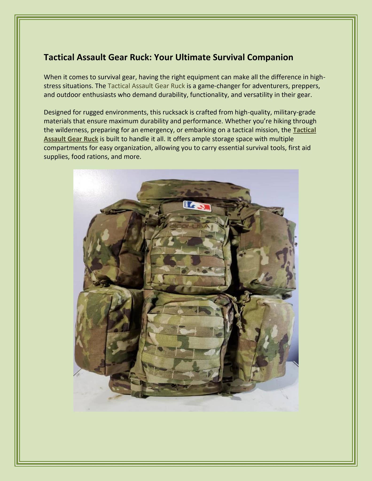 Tactical Assault Gear Ruck: Your Ultimate Survival Companion by squatch ...