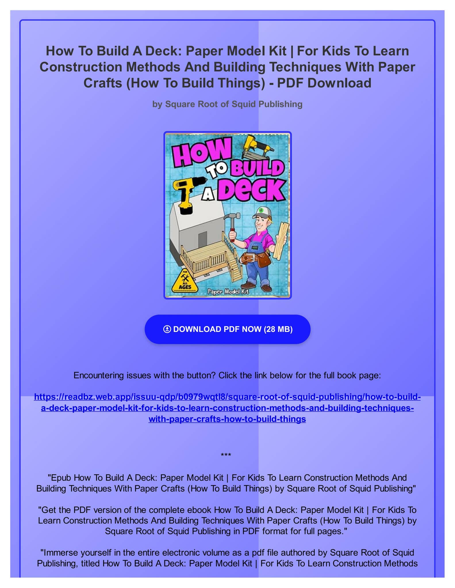 Epub How To Build A Deck: Paper Model Kit | For Kids To Learn ... Epub How To Build A Deck: Paper Model Kit | For Kids To Learn ...