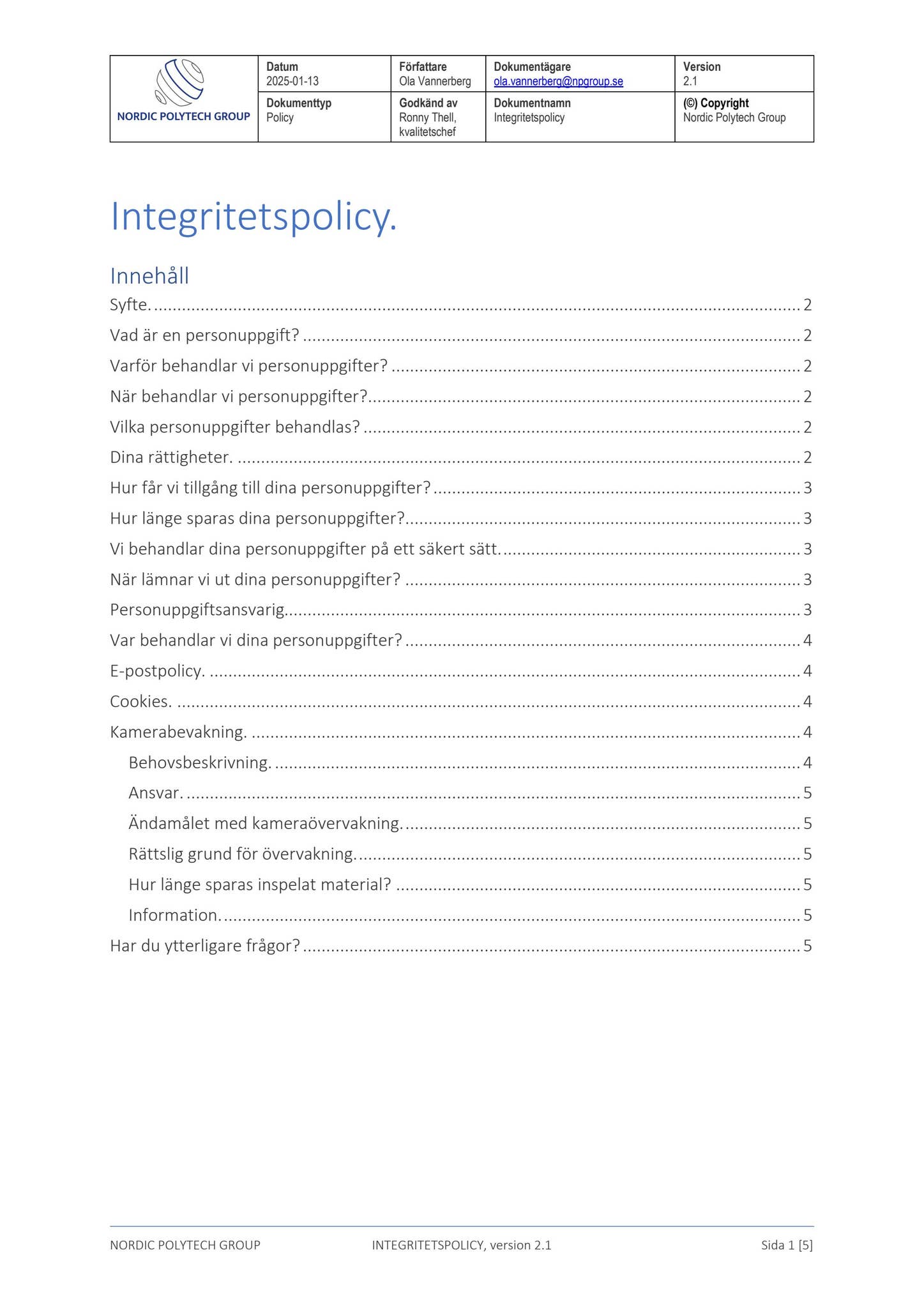 NPG Integritetspolicy SE Ver 2.1 by NPGroup - Issuu