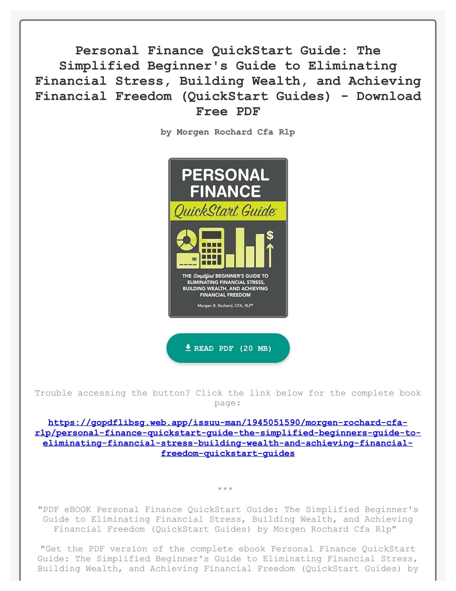 PDF eBOOK Personal Finance QuickStart Guide: The Simplified Beginner's ...