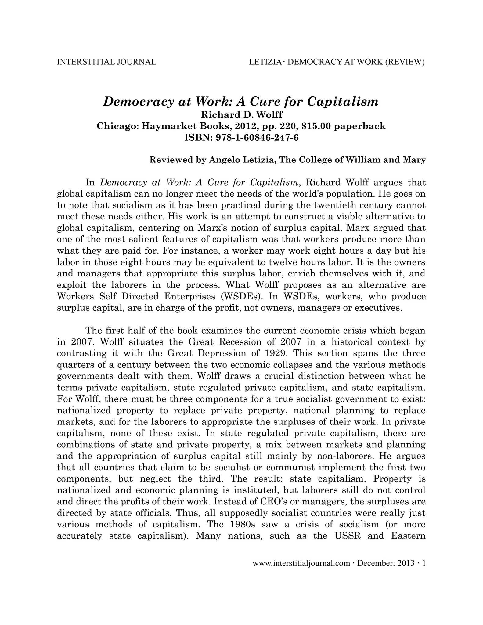 Democracy at Work: A Cure for Capitalism by demandside - Issuu