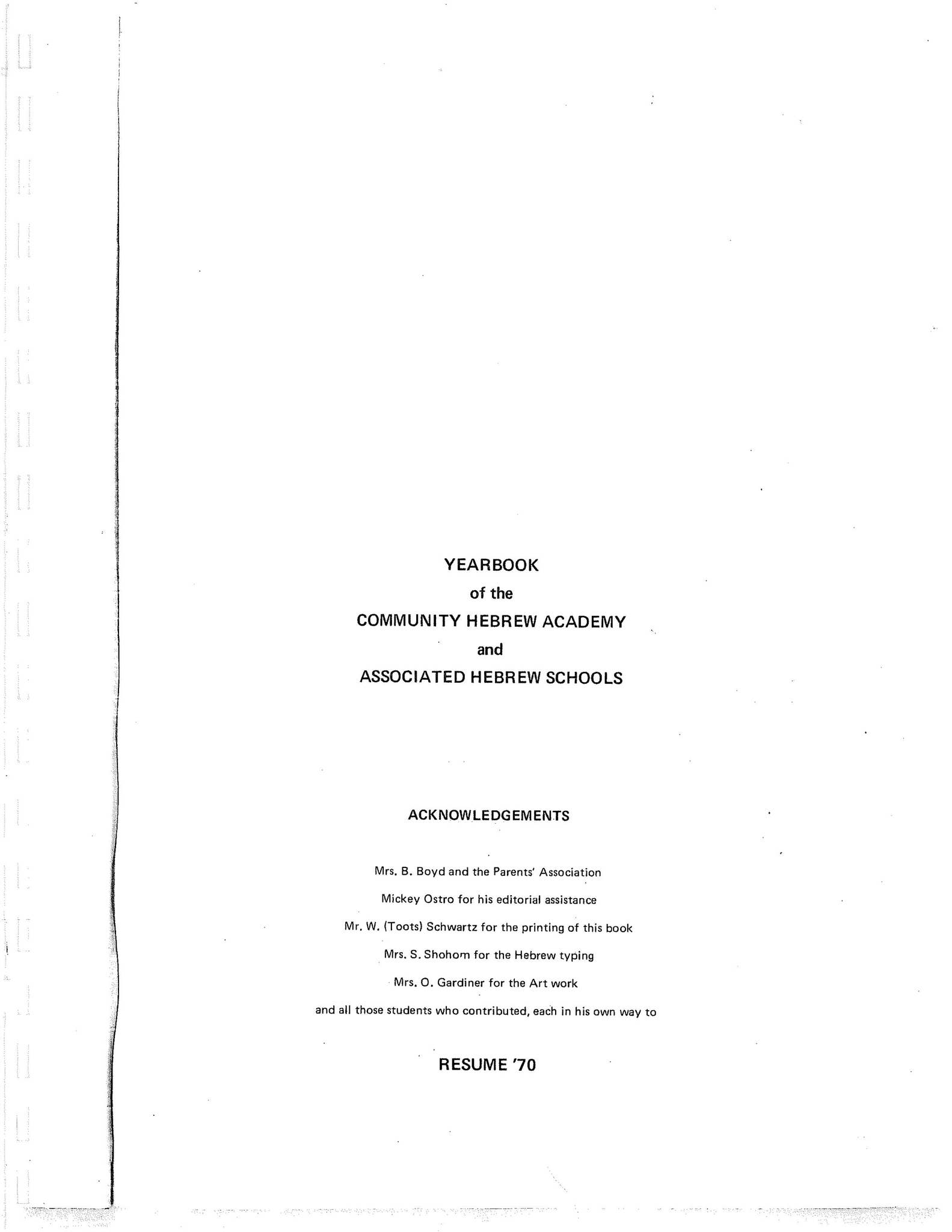 1970 Yearbook by TanenbaumCHAT - Issuu