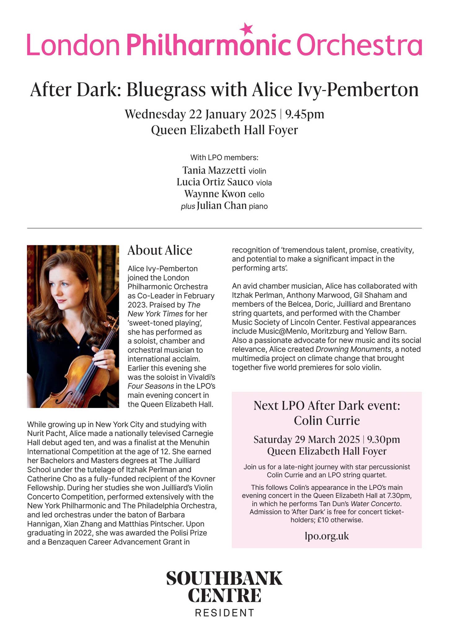 LPO freesheet 22 Jan 2025 - After Dark: Bluegrass with Alice Ivy ...