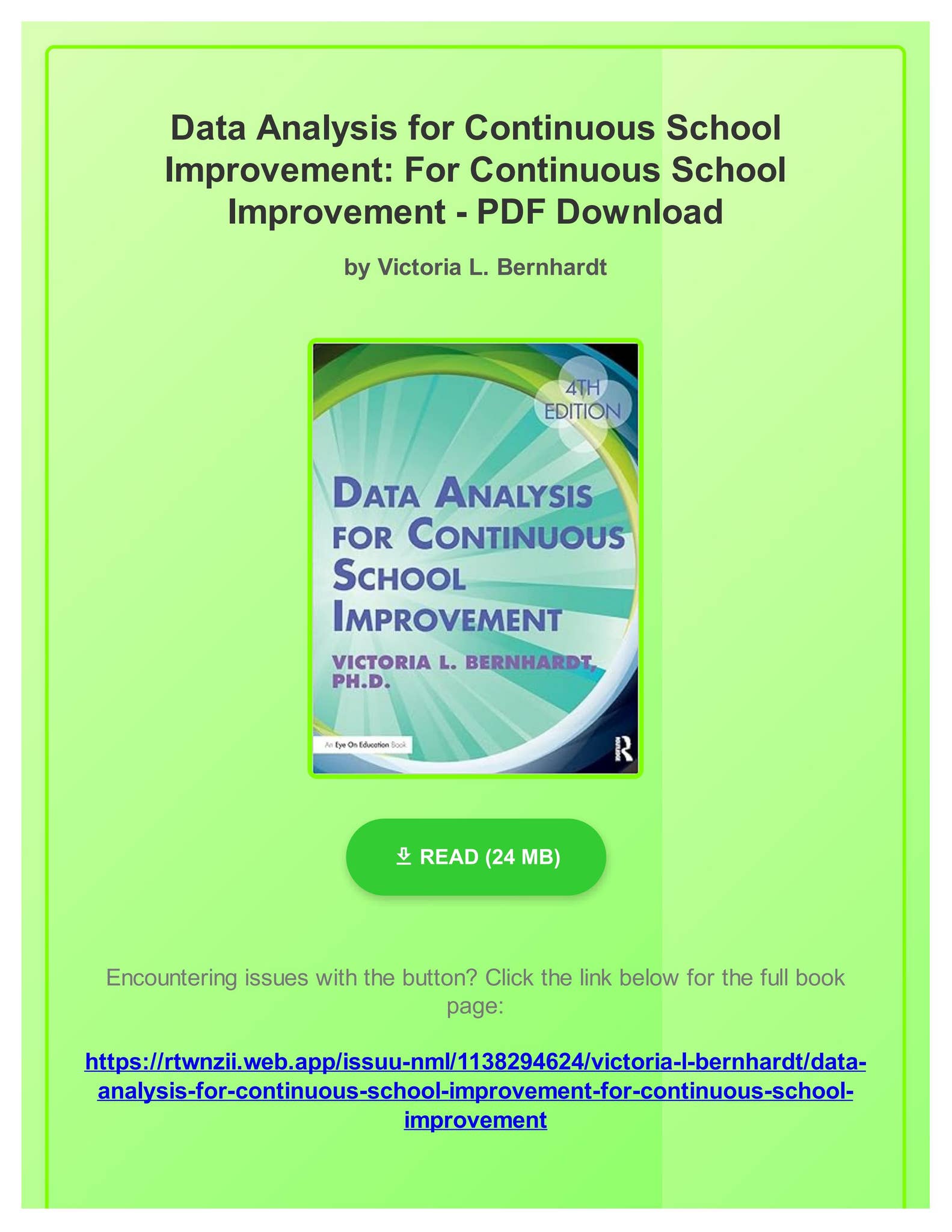 (EBOOK) Data Analysis for Continuous School Improvement: For Continuous School Improvement by ...