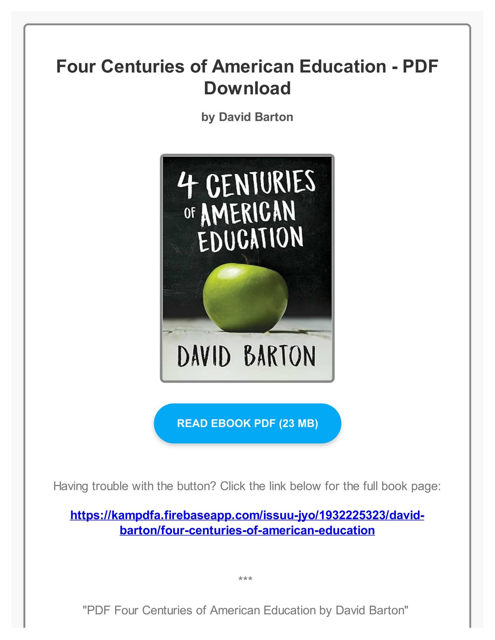 PDF Four Centuries of American Education by David Barton by ...
