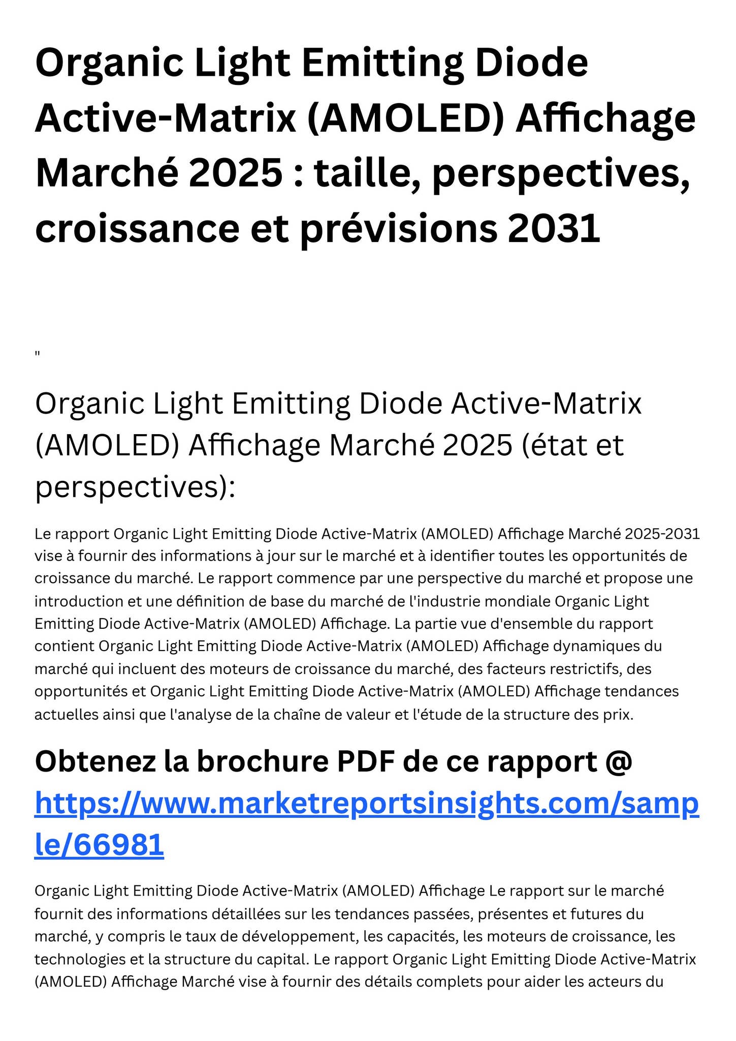 Organic Light Emitting Diode Active-Matrix (AMOLED) Affichage Marché ...