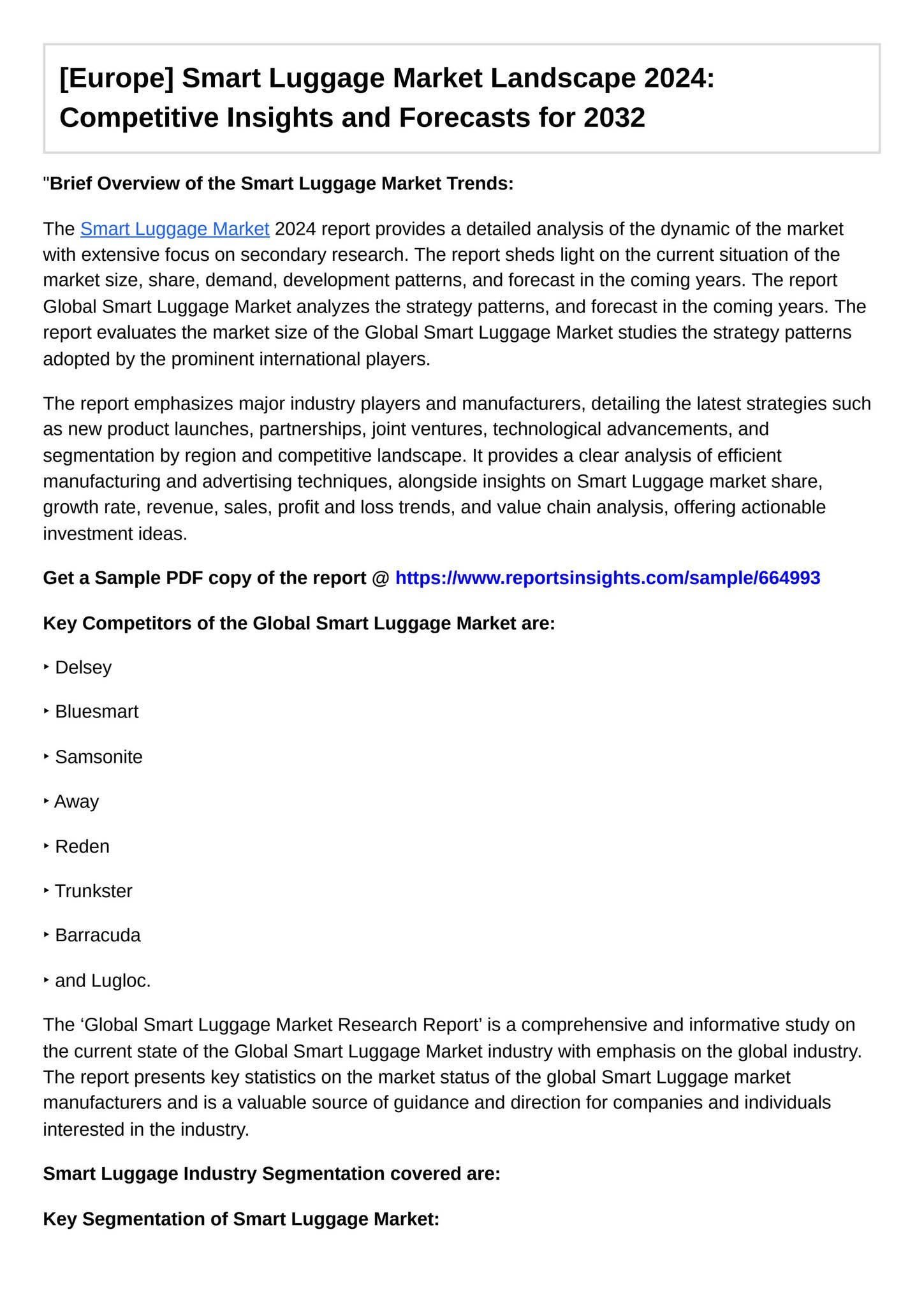 [Europe] Smart Luggage Market Landscape 2024: Competitive Insights and ...