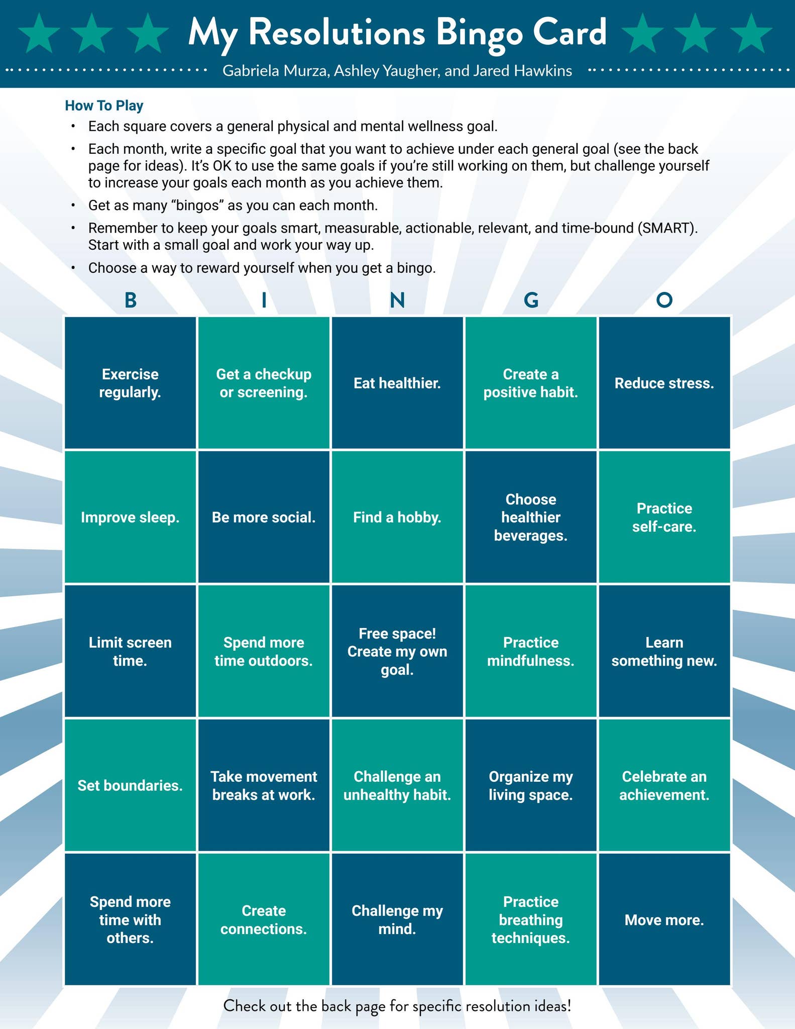 Resolution Bingo Card by Utah State University Extension - Issuu