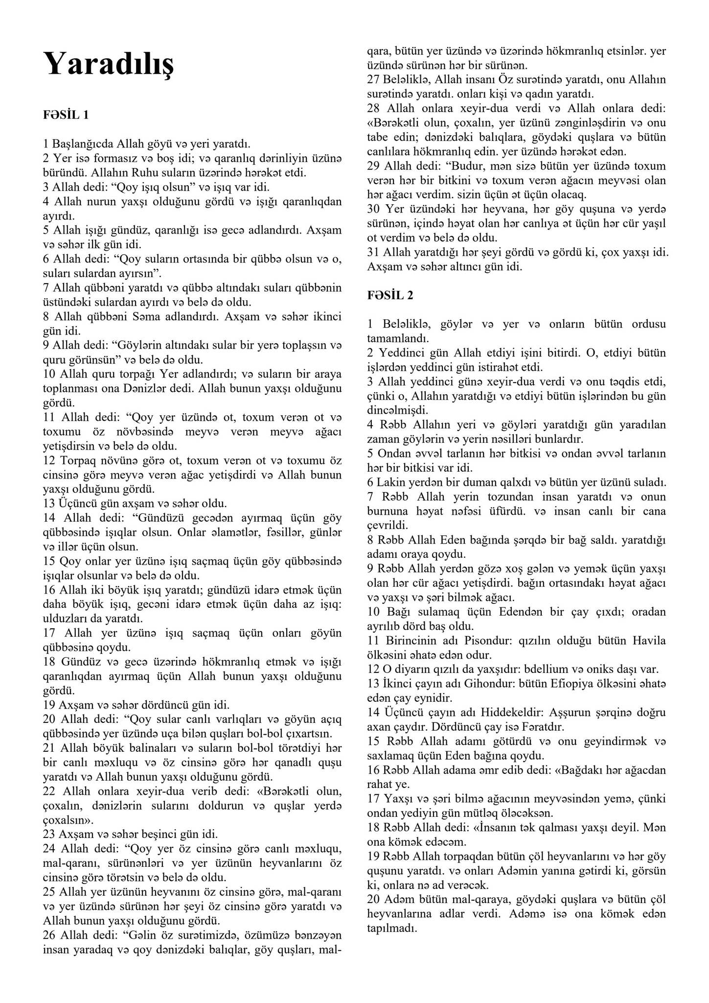 Azerbaijani - The Book of Genesis by Filipino Tracts and Literature ...